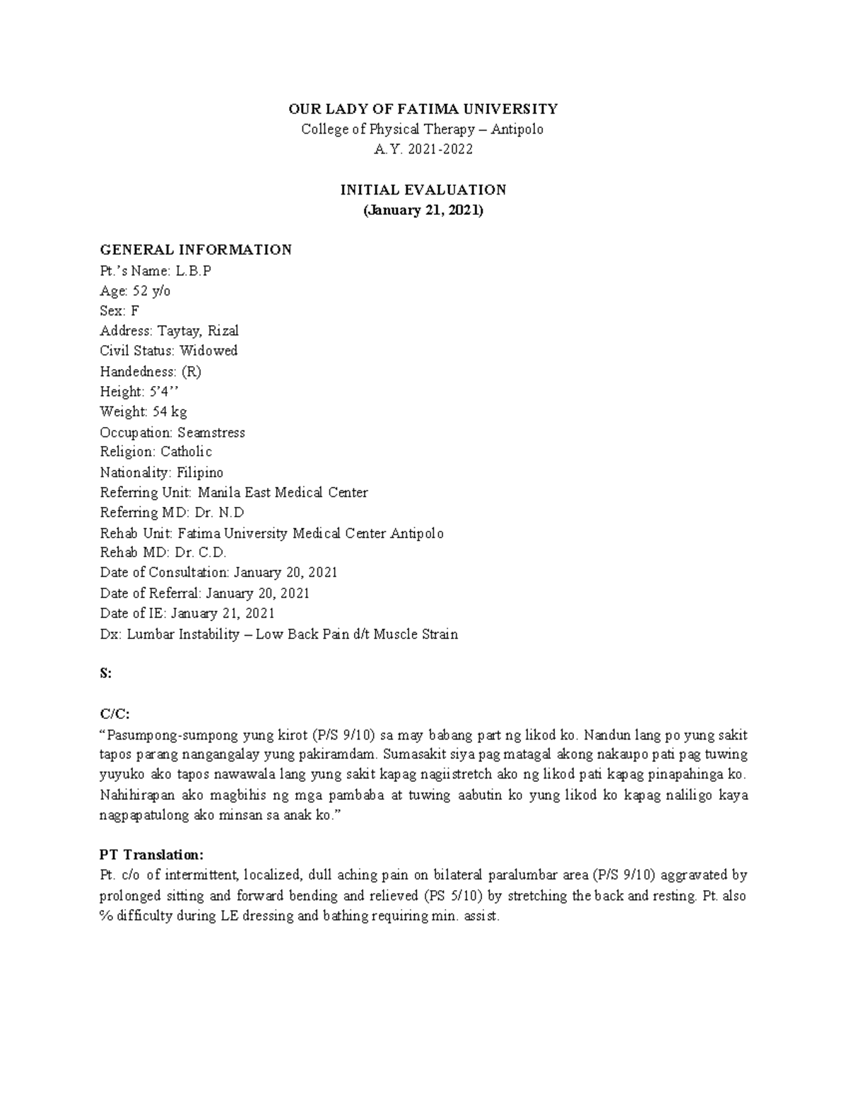 LBP-IE-Revised - Example of IE - OUR LADY OF FATIMA UNIVERSITY College ...