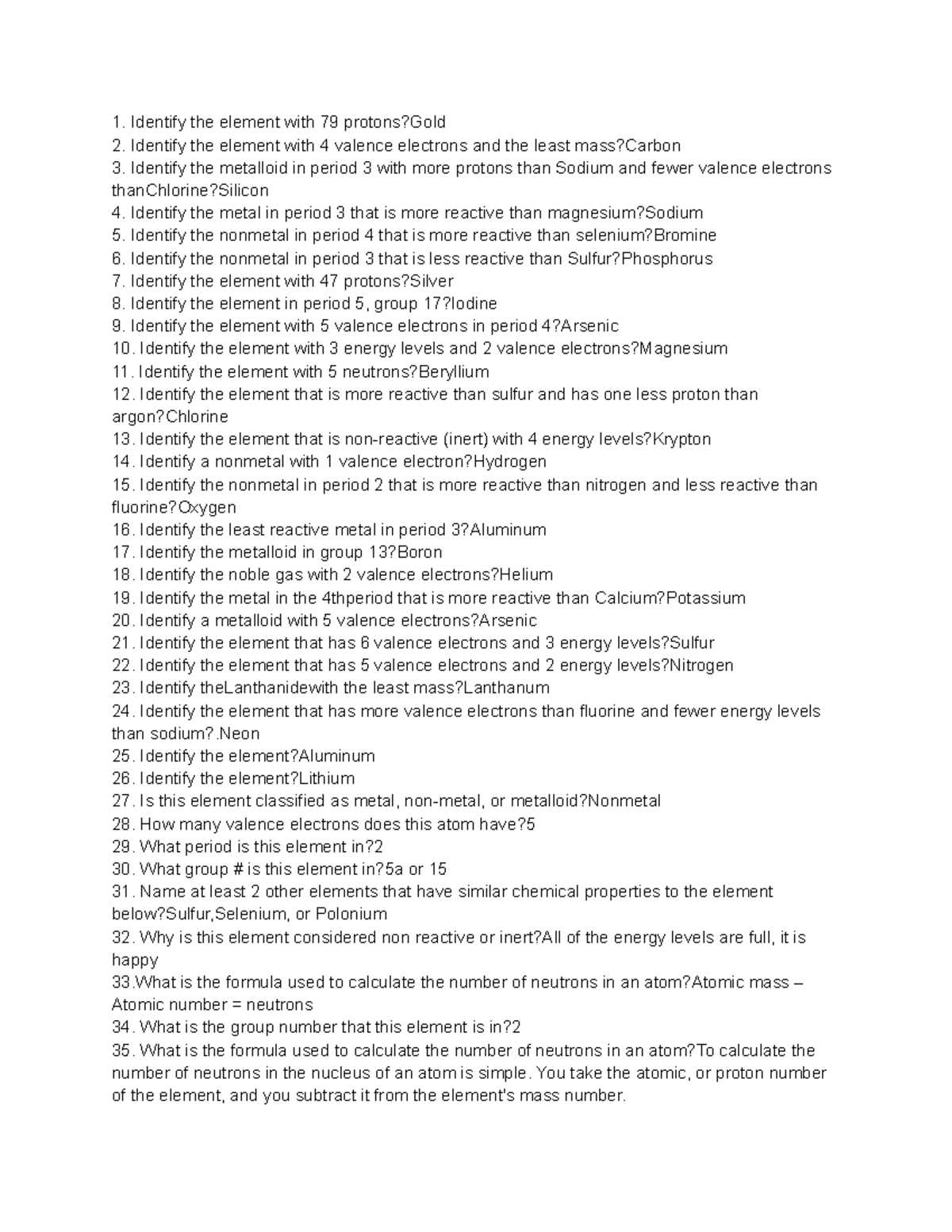 Periodic Review - Identify the element with 79 protons?Gold Identify ...