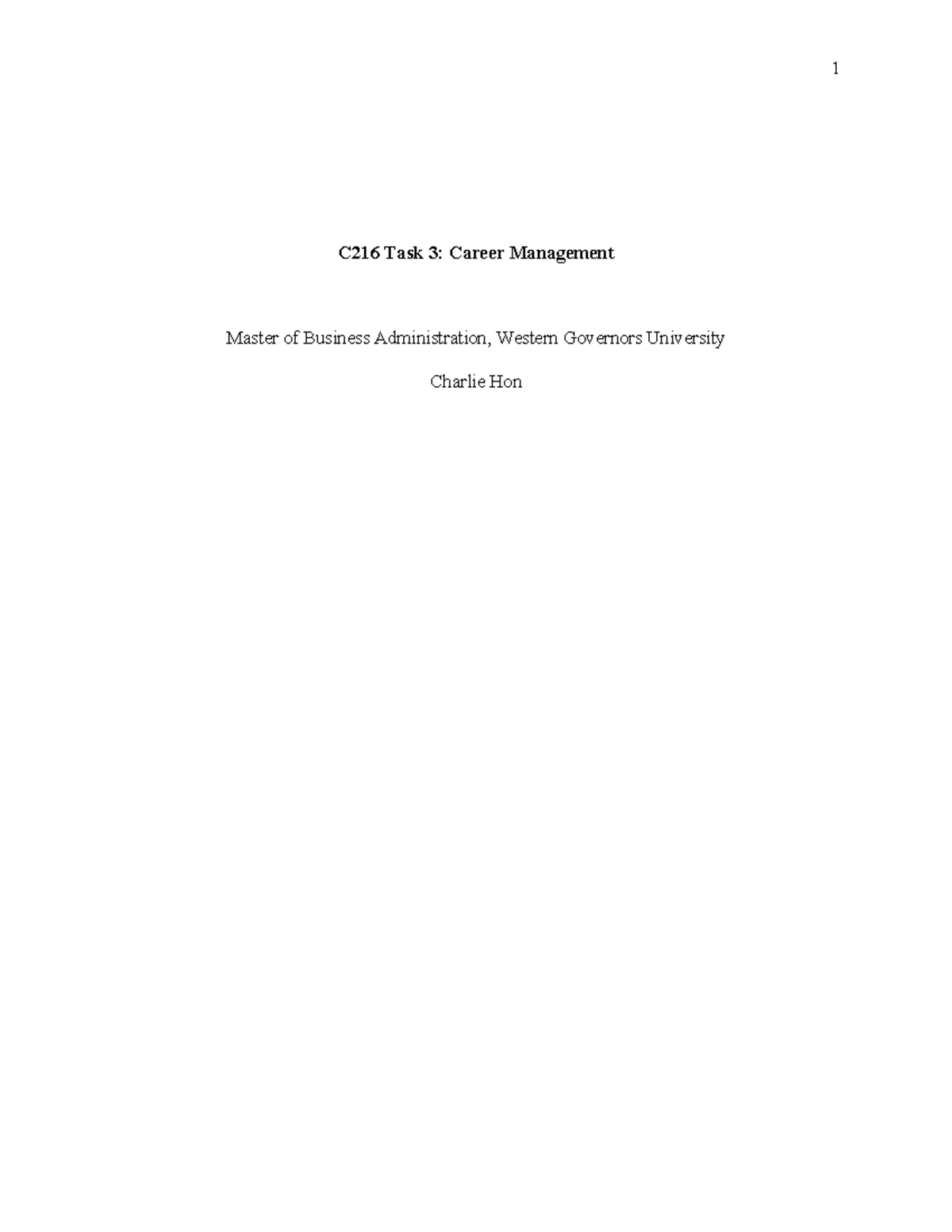 C216 Capstone Task 3 - task 3, passed - C216 Task 3: Career Management Master of Business - Studocu
