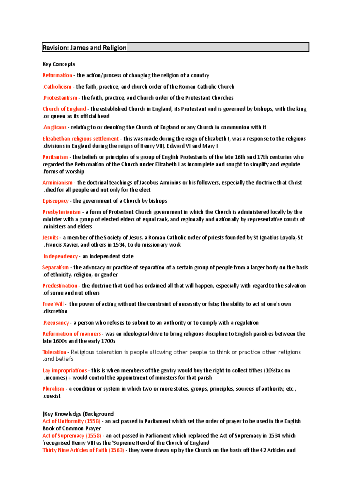 Revision material - Revision: James and Religion Key Concepts ...