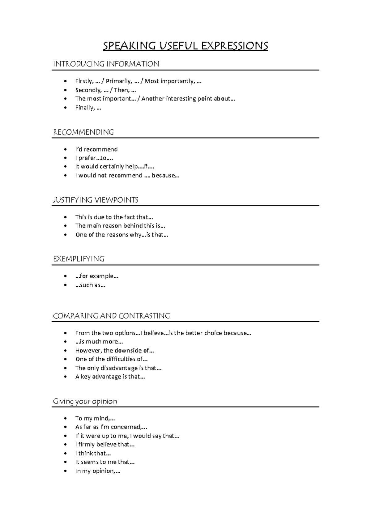 Speaking expressions - ghjklokjnhbv cgbhjkioikhgvfcdfghjikl,mn b - SPEAKING USEFUL EXPRESSIONS ...