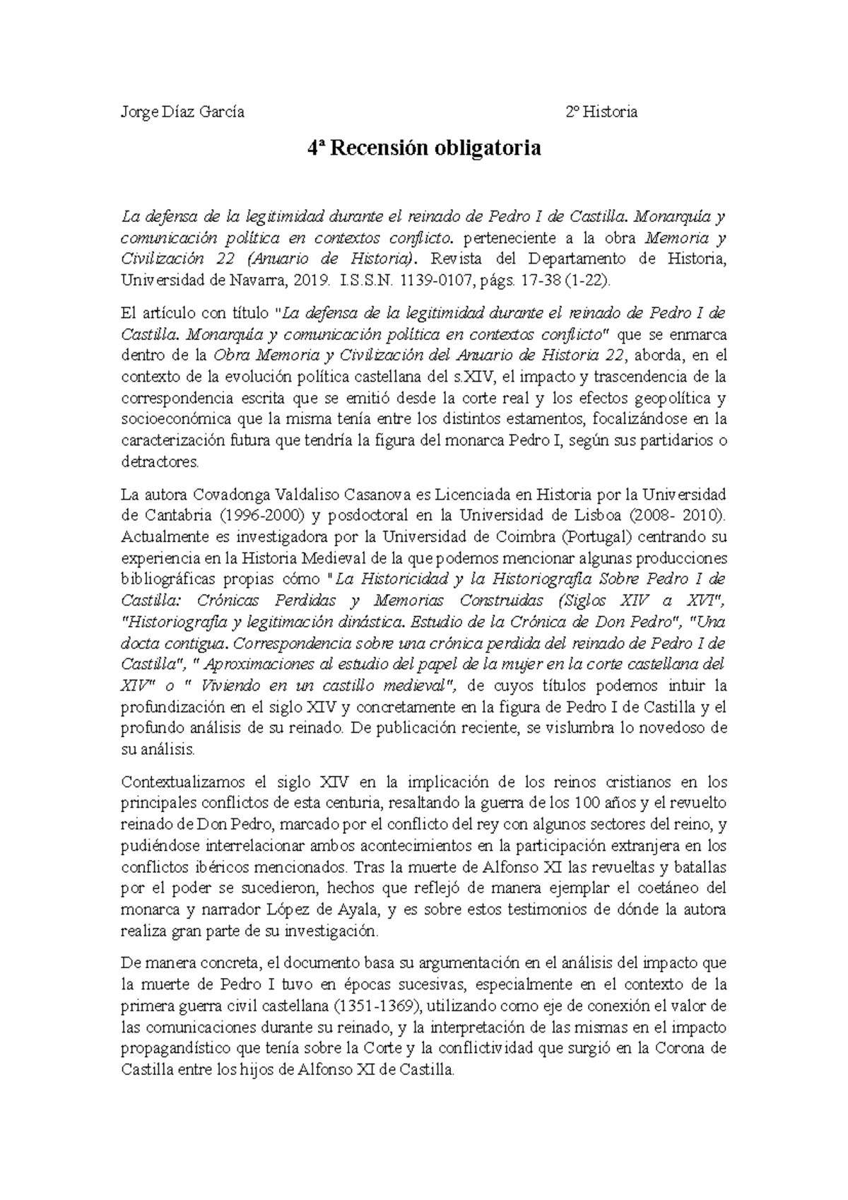 4ª Recensión obligatoria Jorge Díaz García - Jorge Díaz García 2º ...