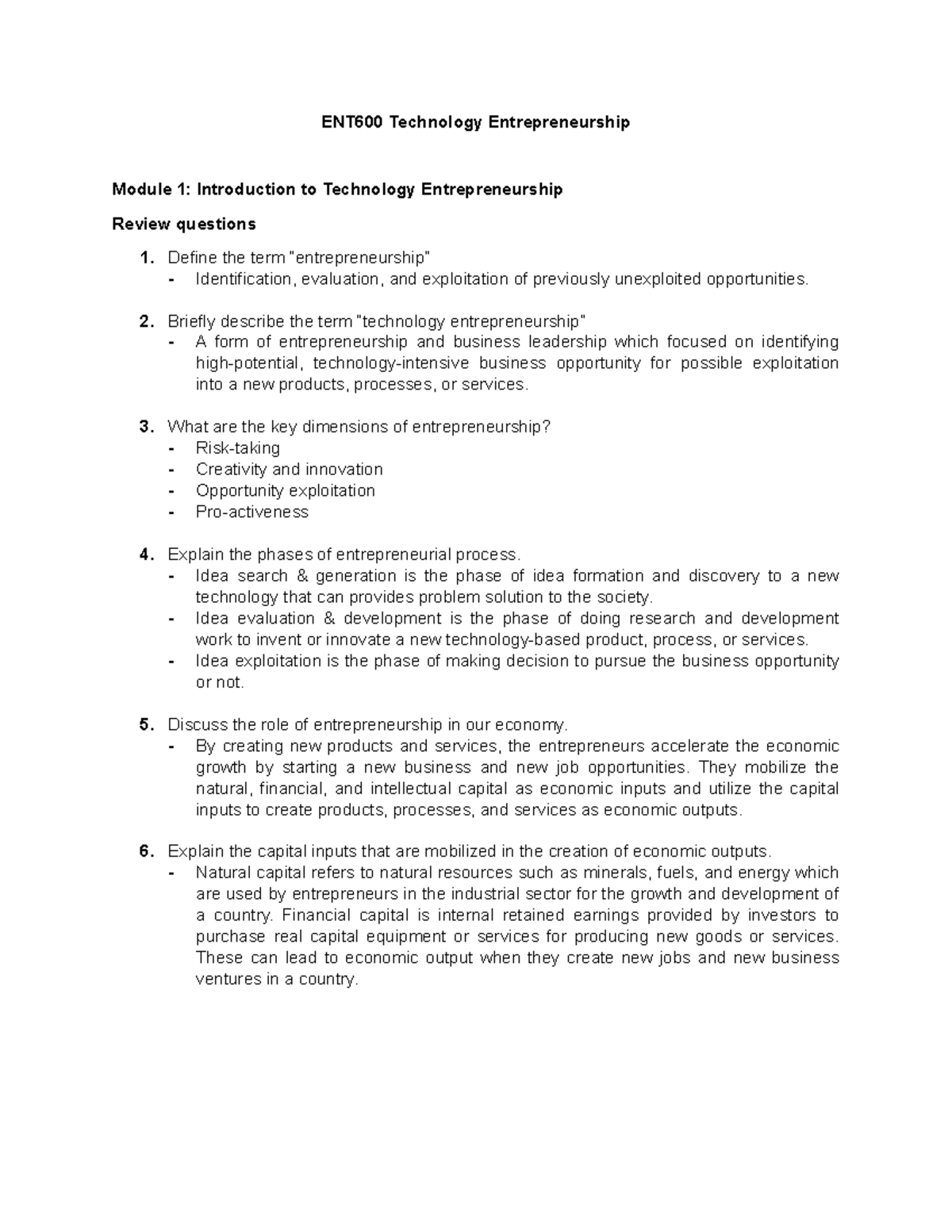 Module 1 Introduction to Technology Entrepren Copy - ENT600 Technology ...