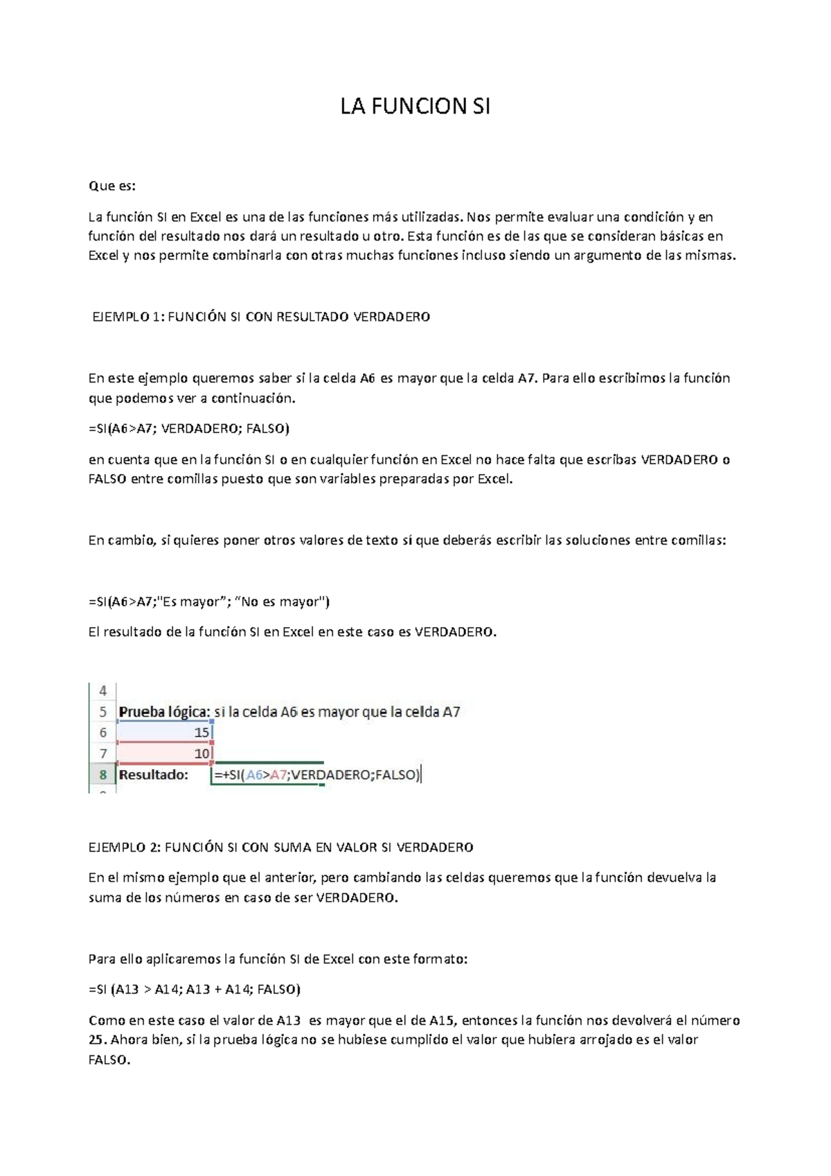 LA Funcion SI - el año pasado - LA FUNCION SI Que es: La función SI en ...