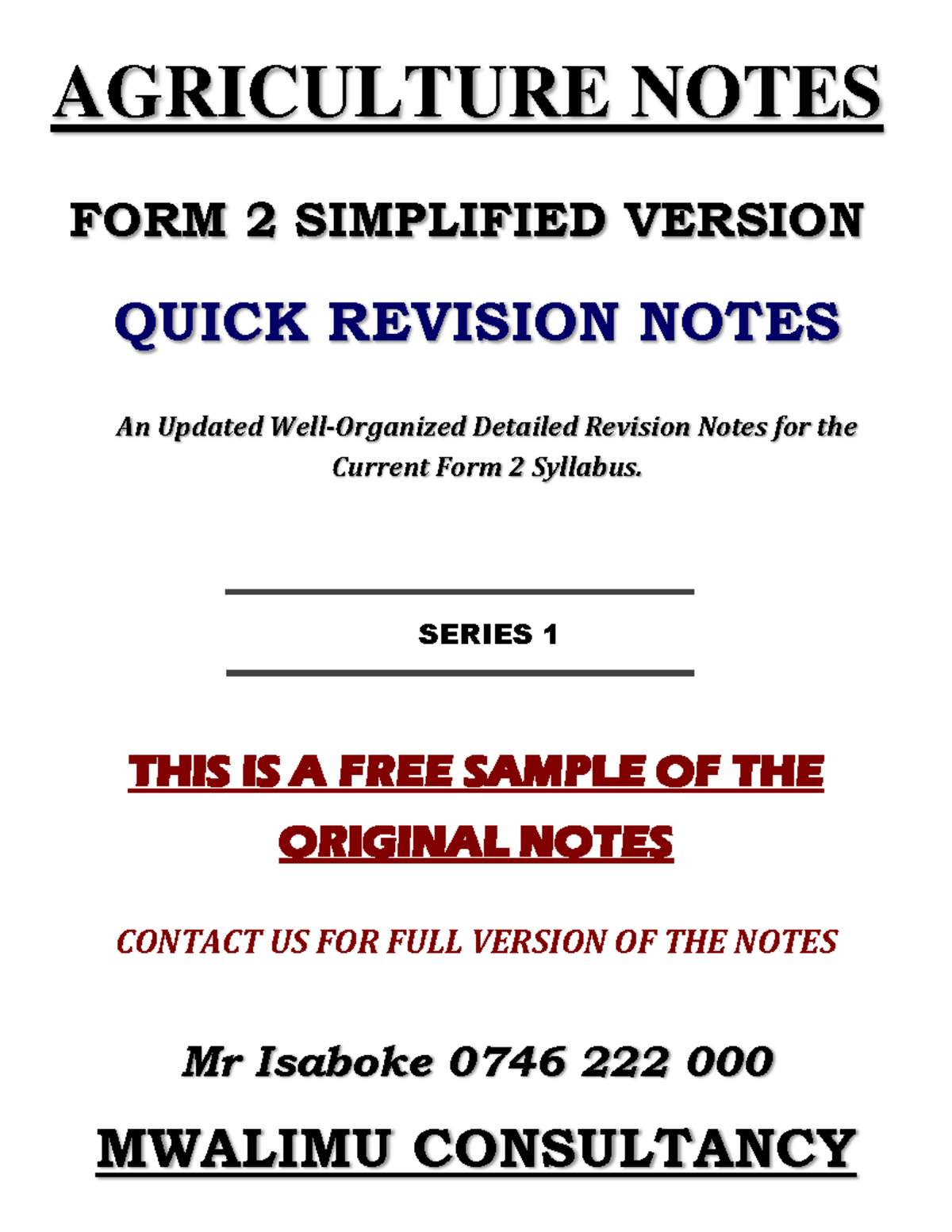 F2 Agric Simplified Notes SP - AGRICULTURE NOTES FORM 2 SIMPLIFIED ...