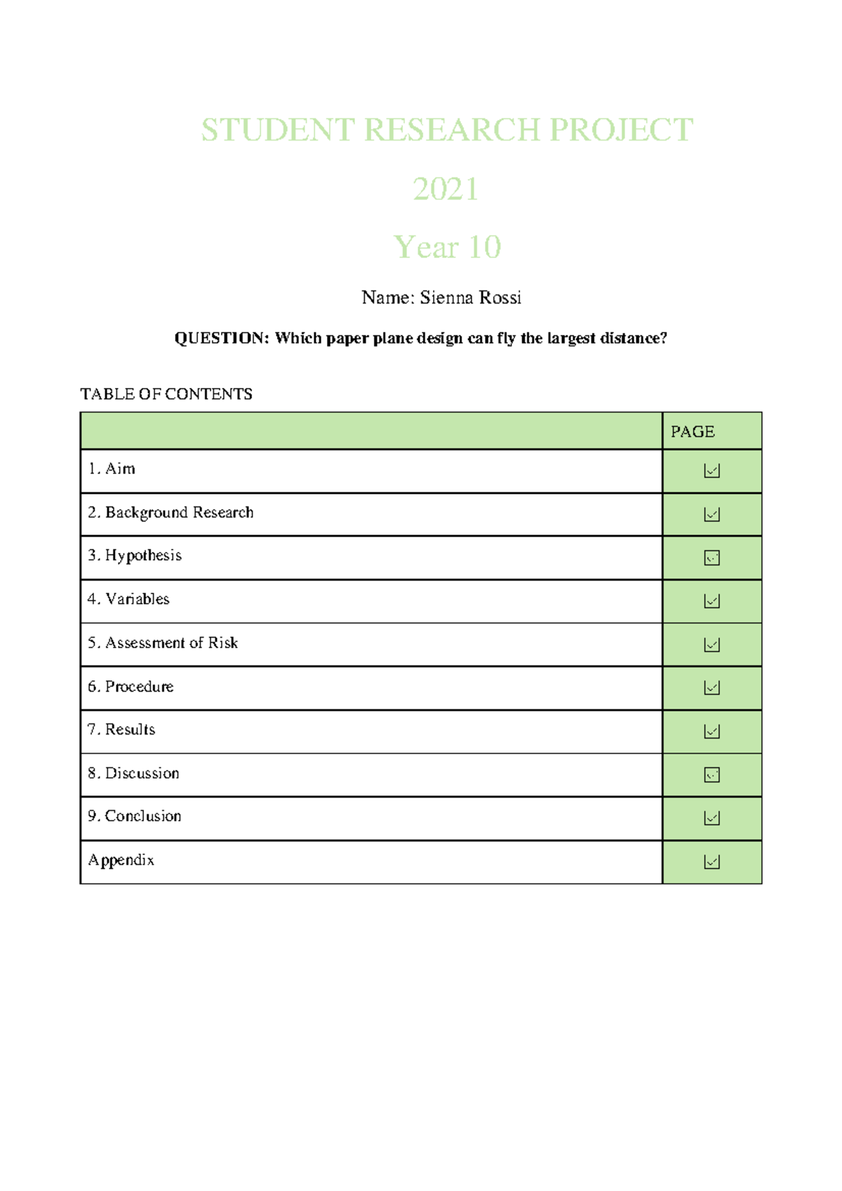 10SCI ATD SRP online 2021 - STUDENT RESEARCH PROJECT 2021 Year 10 Name ...