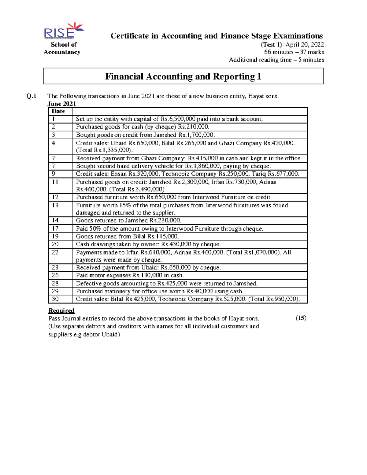 Test 1 - Basic accounting - Certificate in Accounting and Finance Stage ...