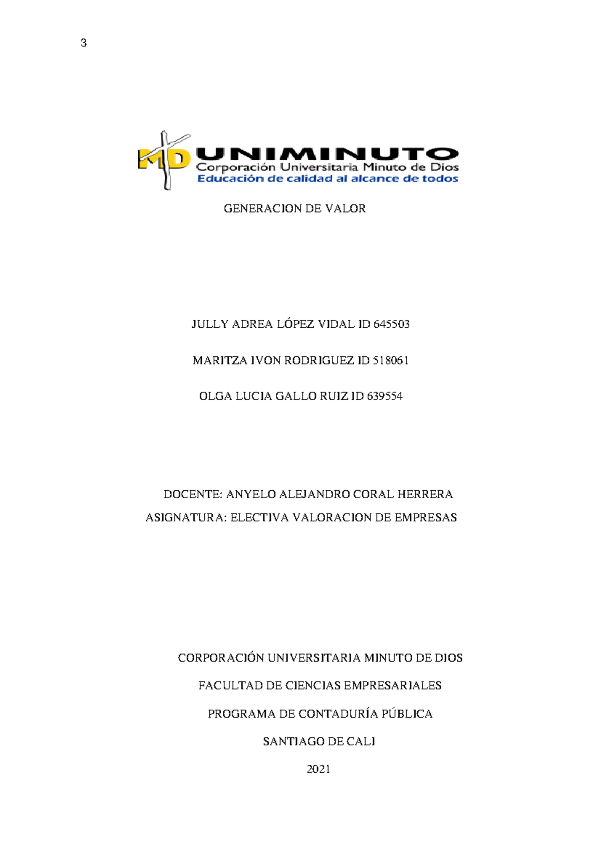 ACT 1 Electiva CP - ACTIVIDAD - GENERACION DE VALOR JULLY ADREA LÓPEZ ...