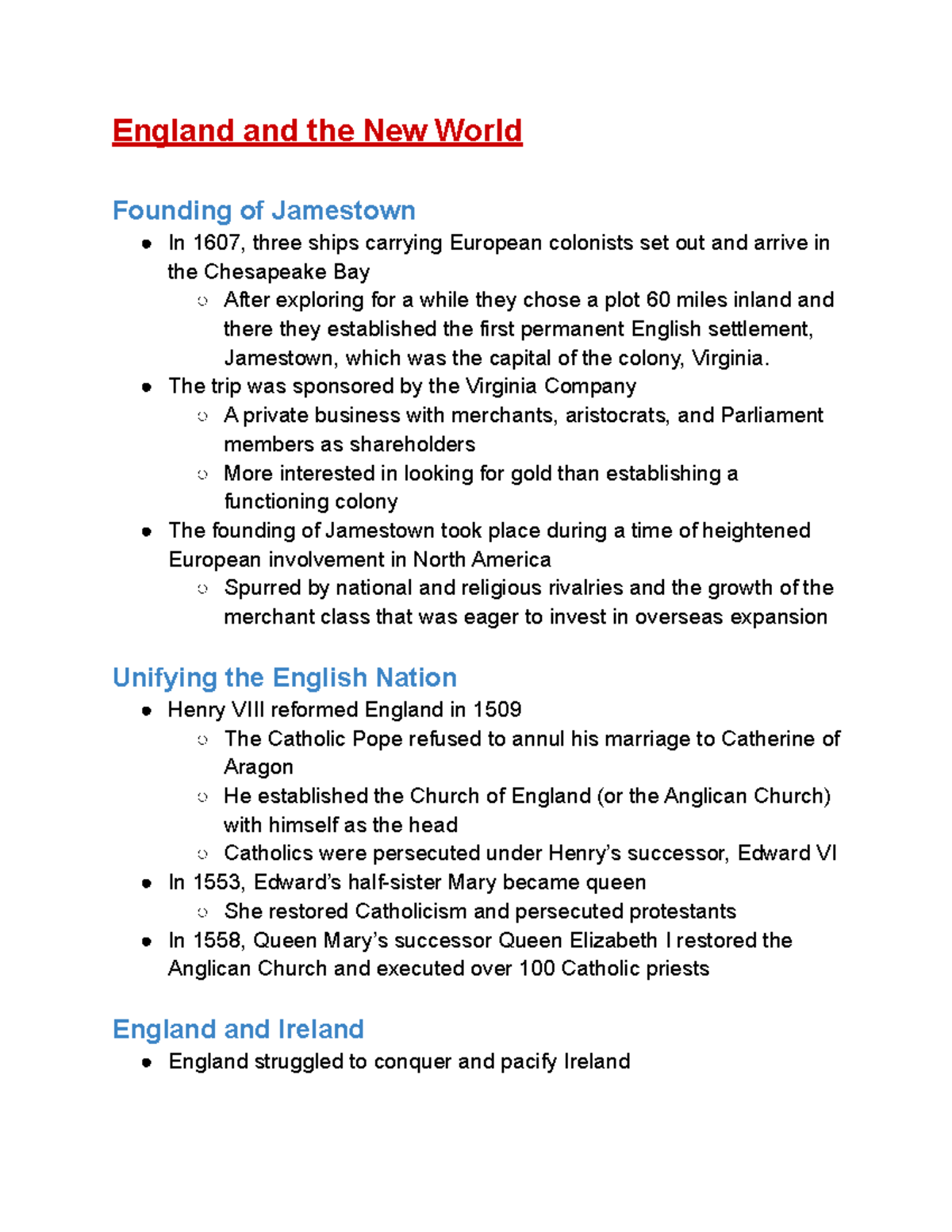 Give Me Liberty Chapter II Outline - England and the New World Founding ...