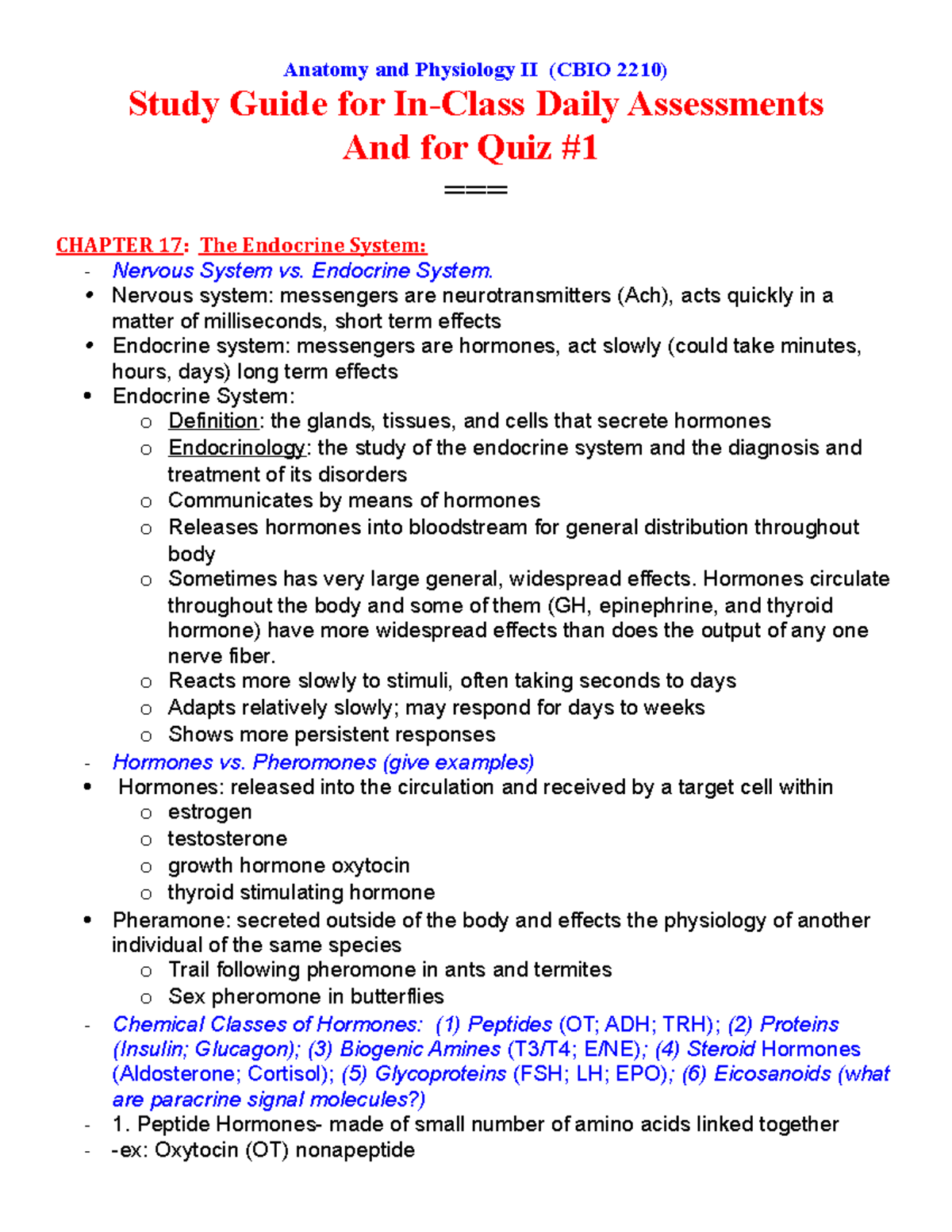 Quiz 1 Study Guide - Word doc - CBIO 3400 - UGA - Studocu