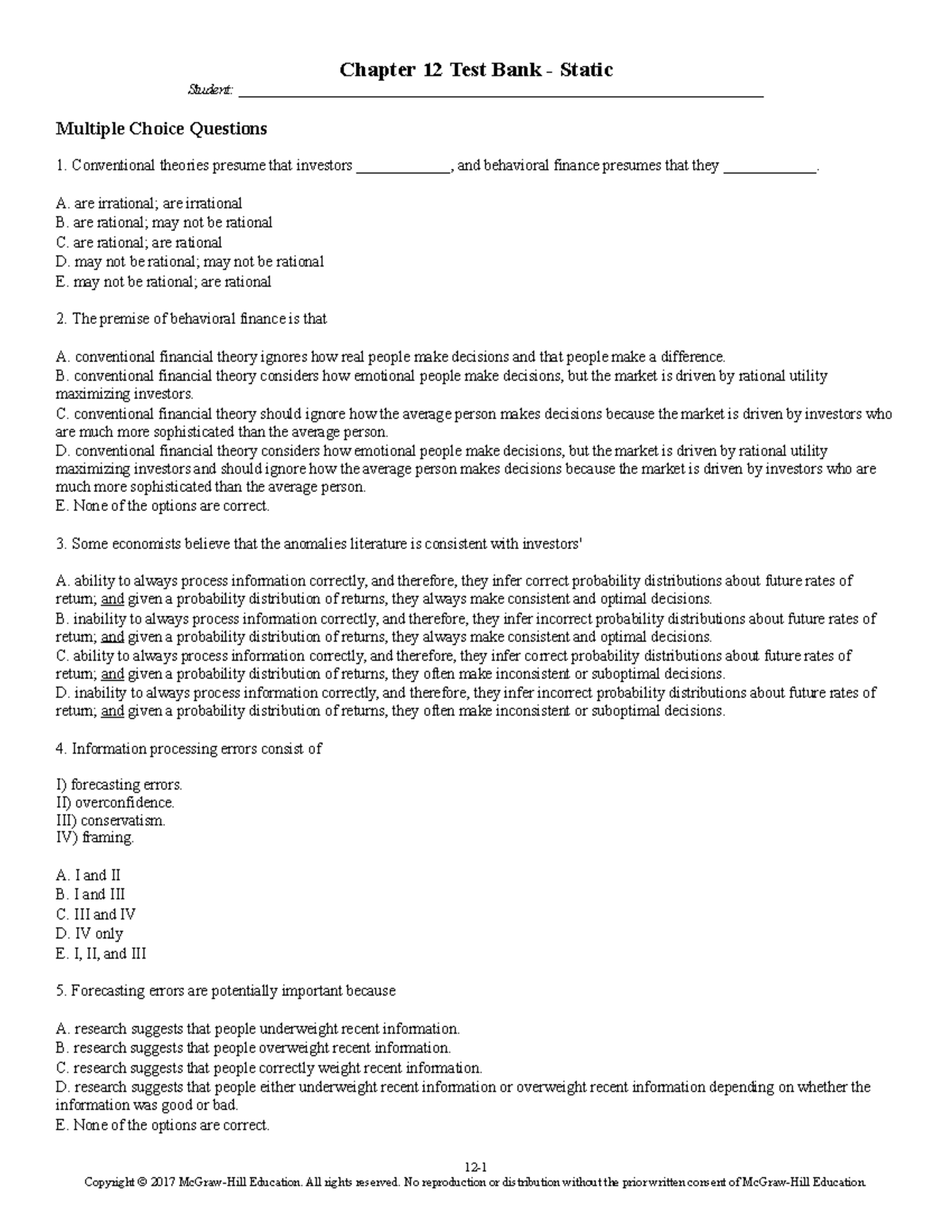 Chapter 12 Test Bank - Fina2320 - Chapter 12 Test Bank - Static Student ...