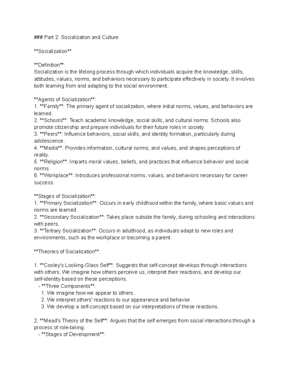 Sociology Note Part 1 [Midterm Study] - Part 2: Socialization and ...