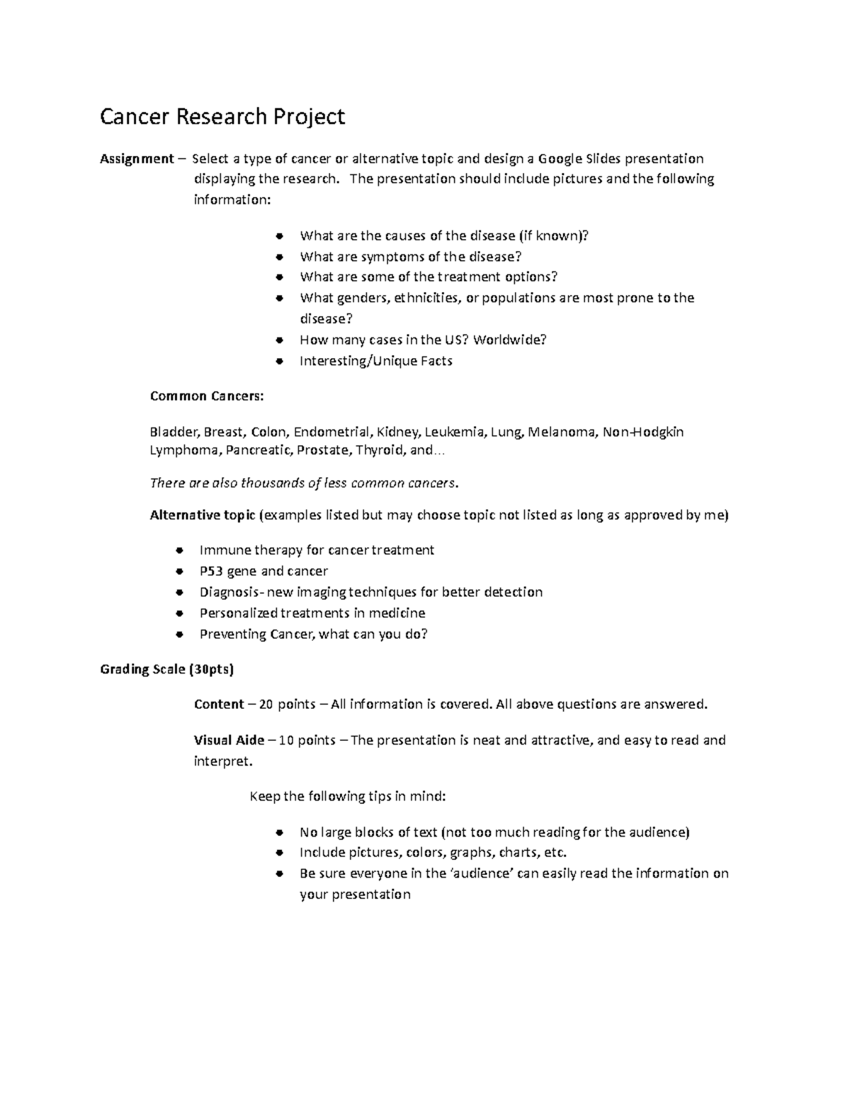 Copy of Cancer Project 2022 - Cancer Research Project Assignment ...