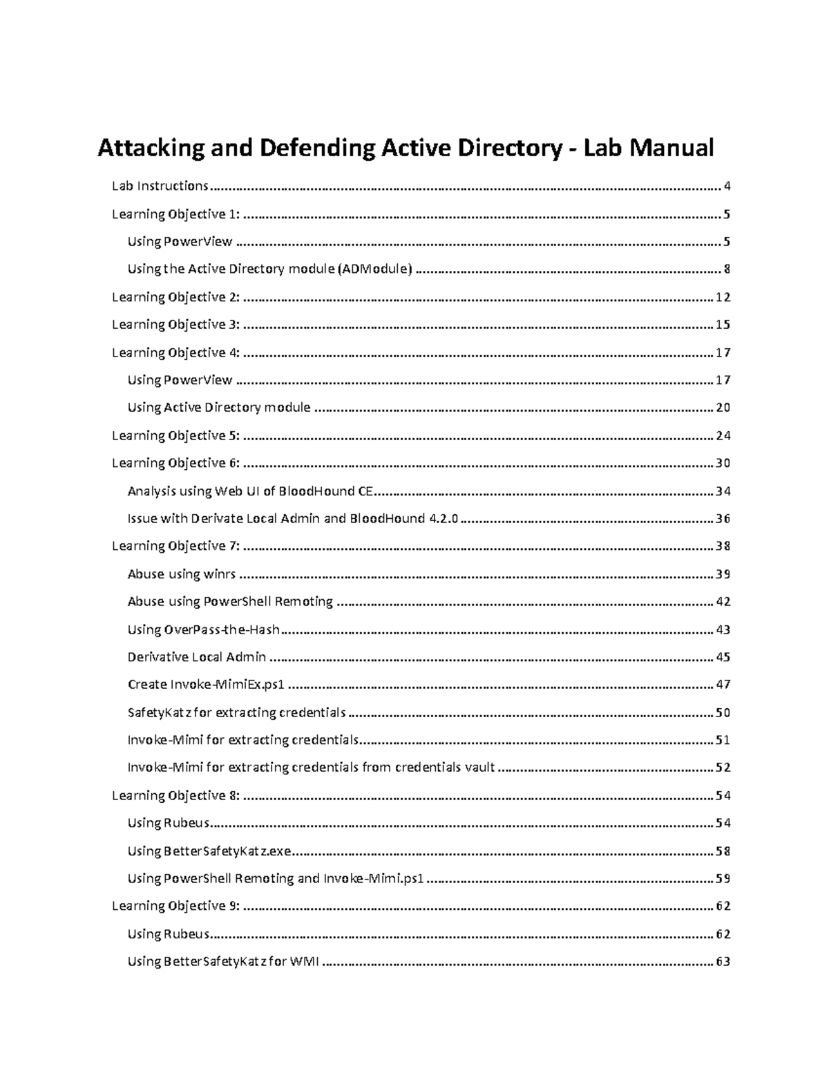 Lab Manual V 1 - Attacking and Defending Active Directory - Lab Manual Lab Instructions Learning ...
