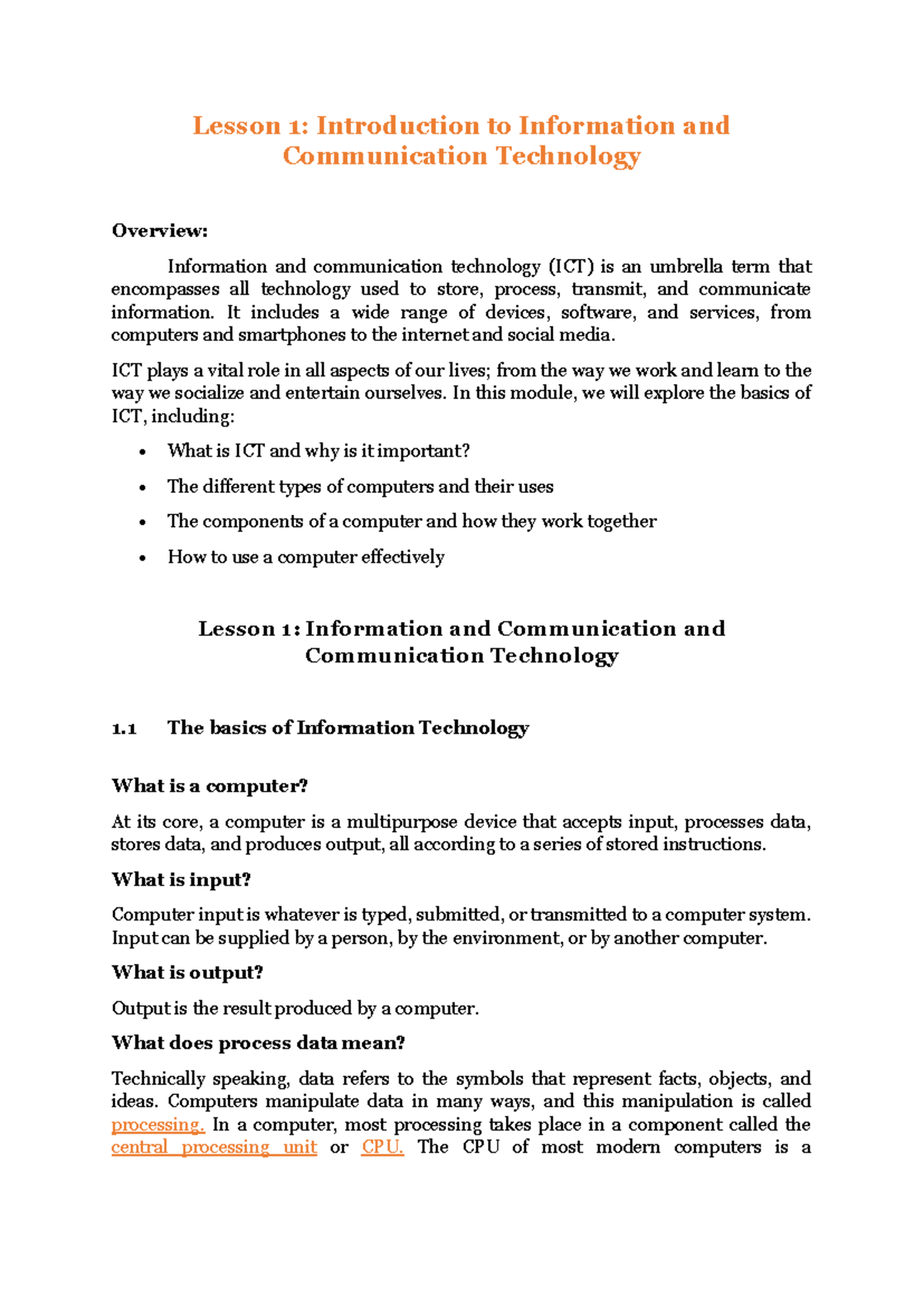 Lesson I & II - Living in the IT Era - Lesson 1: Introduction to ...