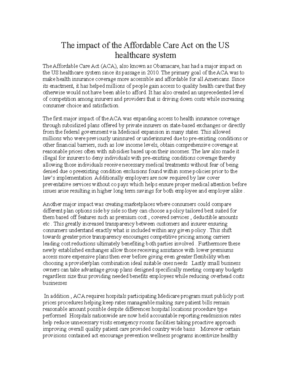 The impact of the Affordable Care Act on the US healthcare system - The ...