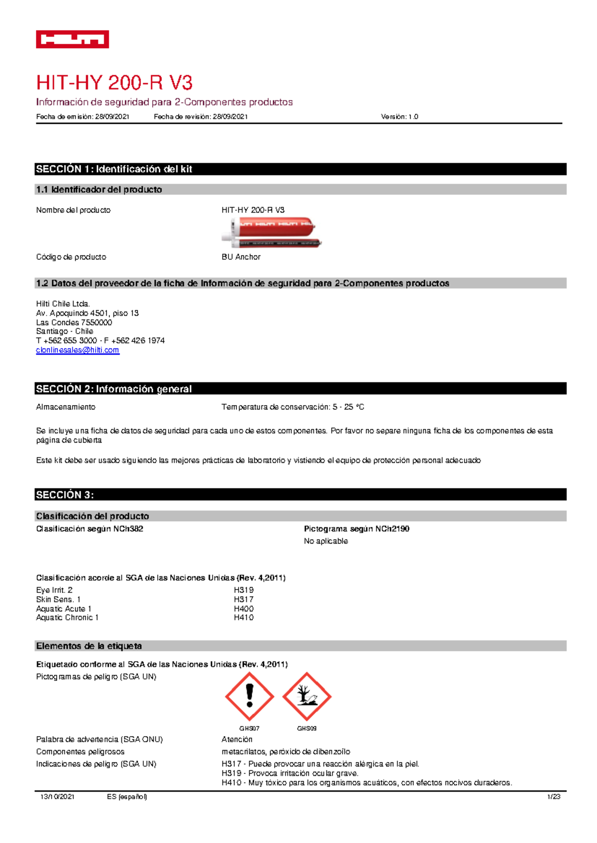 Hilti - hy 200 r - hds de producto quimico para faena minera - HIT-HY ...
