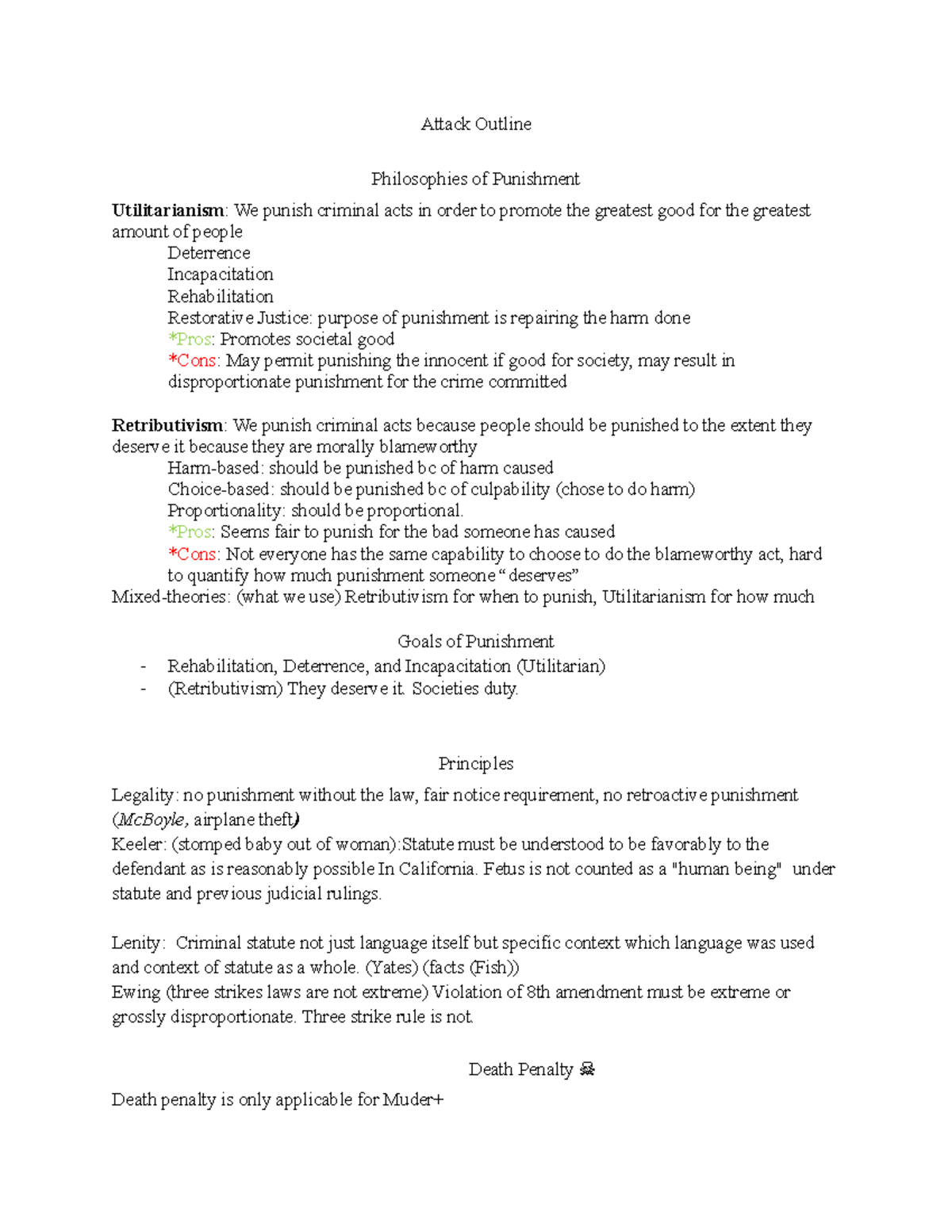 Criminal Attack Outline - Attack Outline Philosophies of Punishment ...