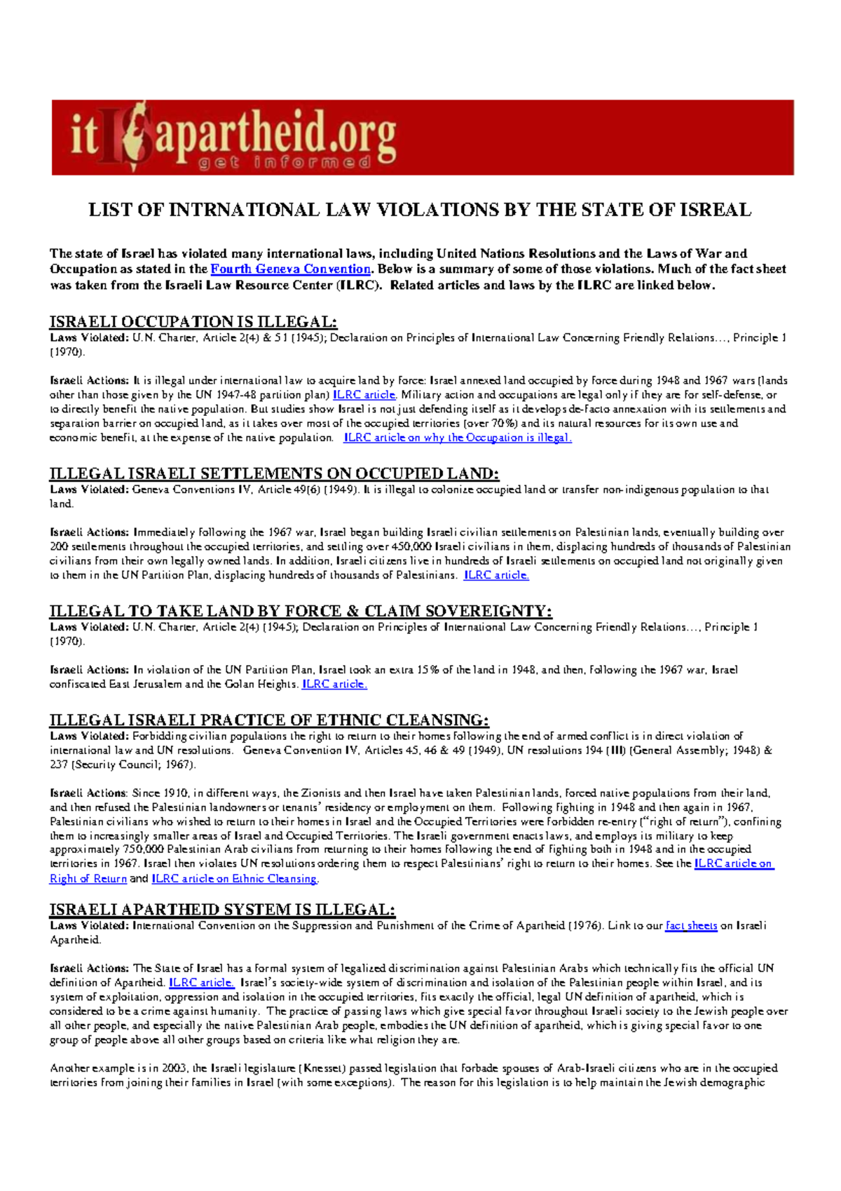 Israel Violations International Law - LIST OF INTRNATIONAL LAW ...