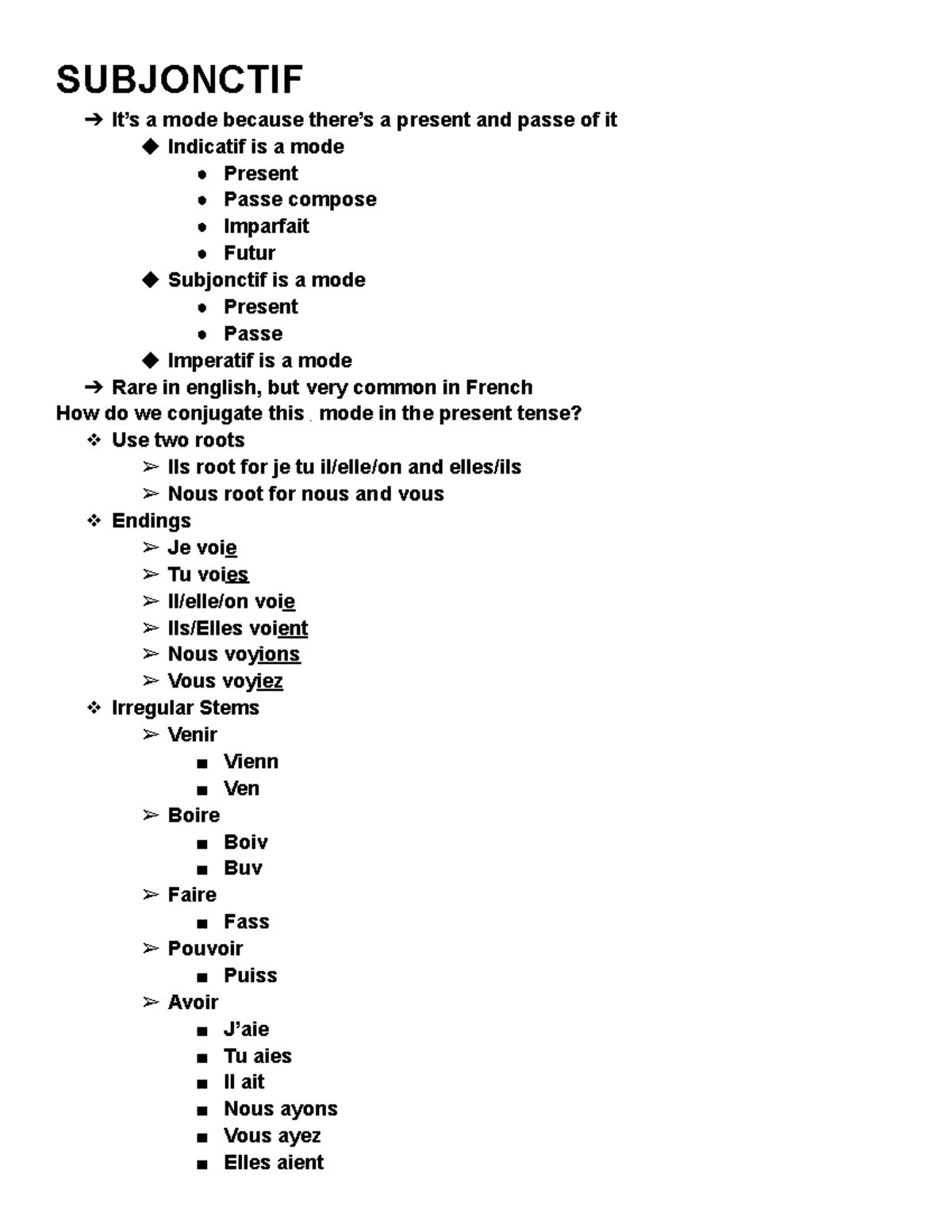 Subjunctive Guide French - SUBJONCTIF It’s a mode because there’s a present and passe of it ...