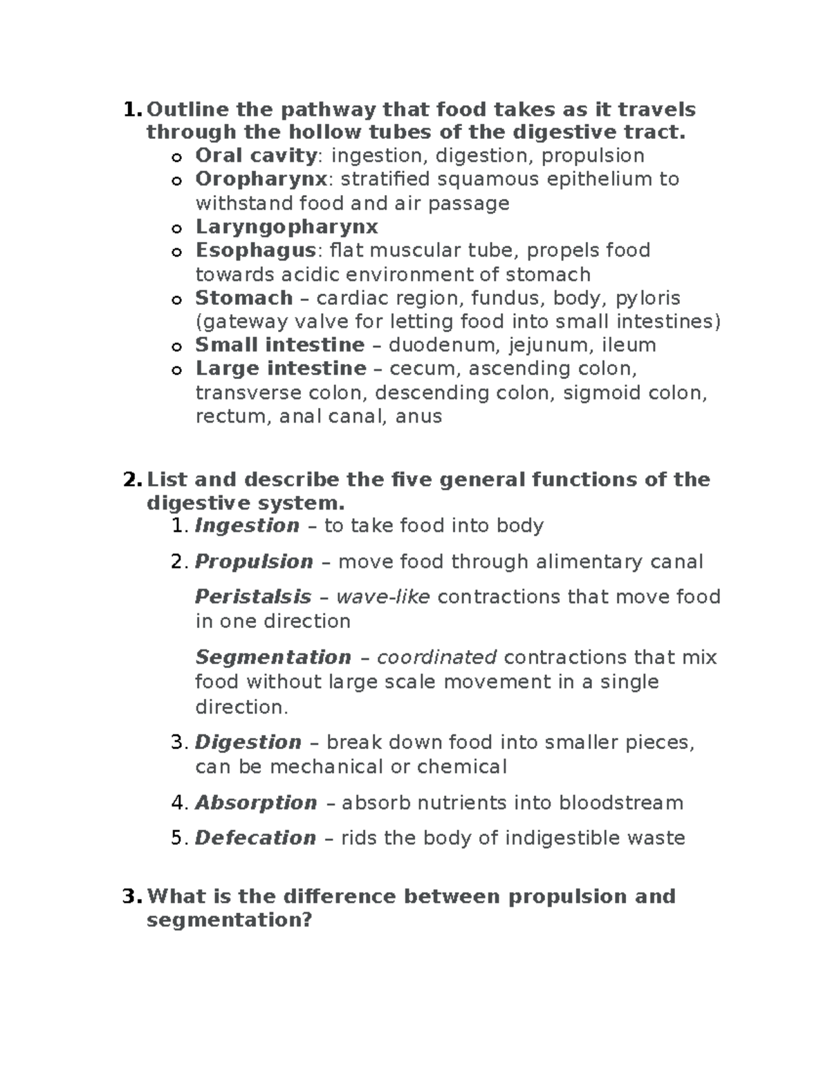 Digestive System Quiz Review Part 1 - 1 the pathway that food takes as ...