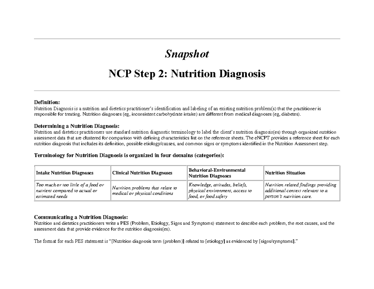 Category 2edited 2023AGedit 11 - Snapshot NCP Step 2: Nutrition ...