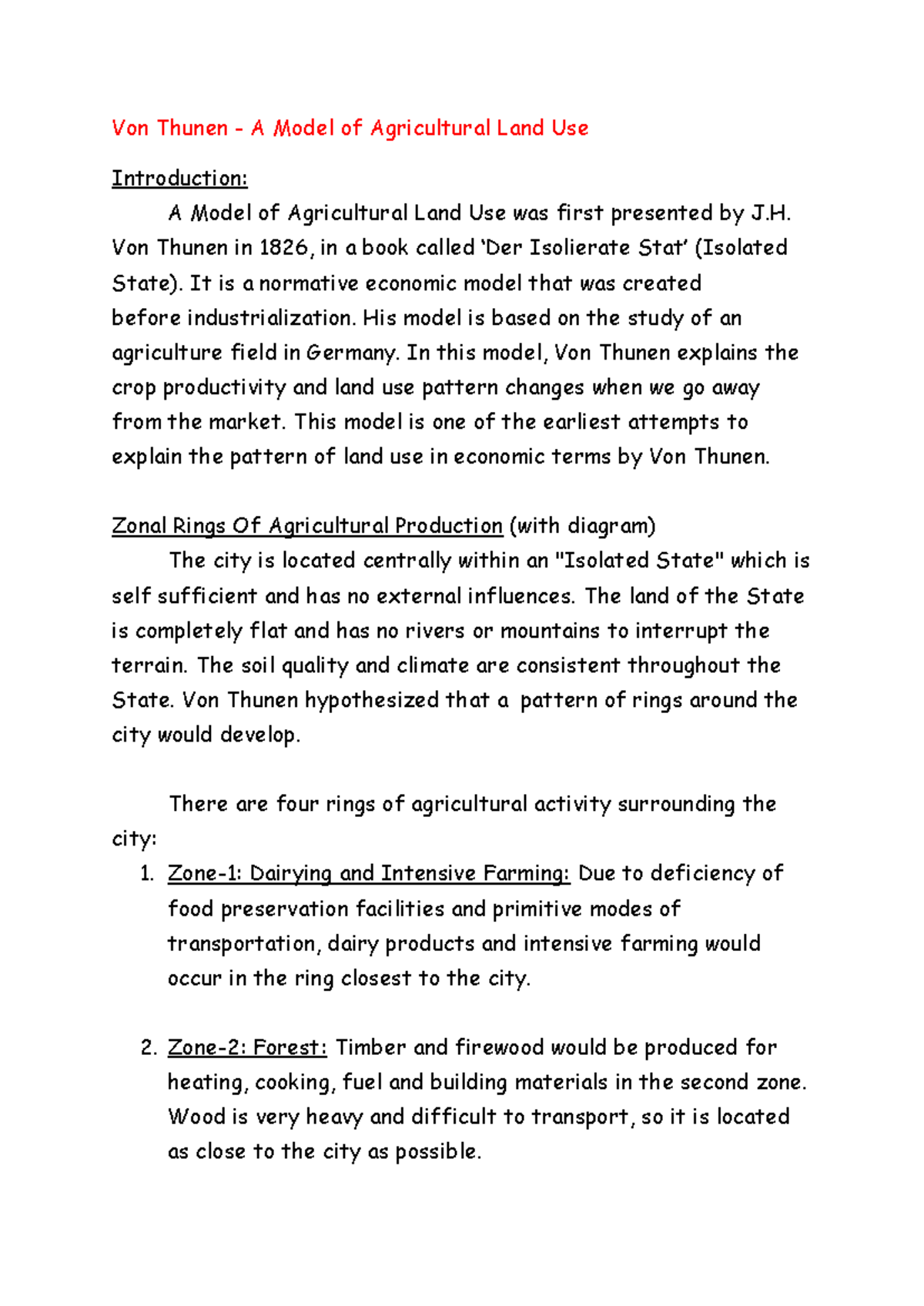 Von Thunen's Model of Agricultural Land Use - Von Thunen - A Model of ...