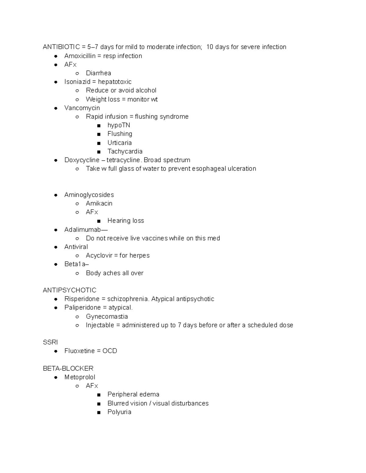 Pharm CMS notes - ANTIBIOTIC = 5–7 days for mild to moderate infection ...