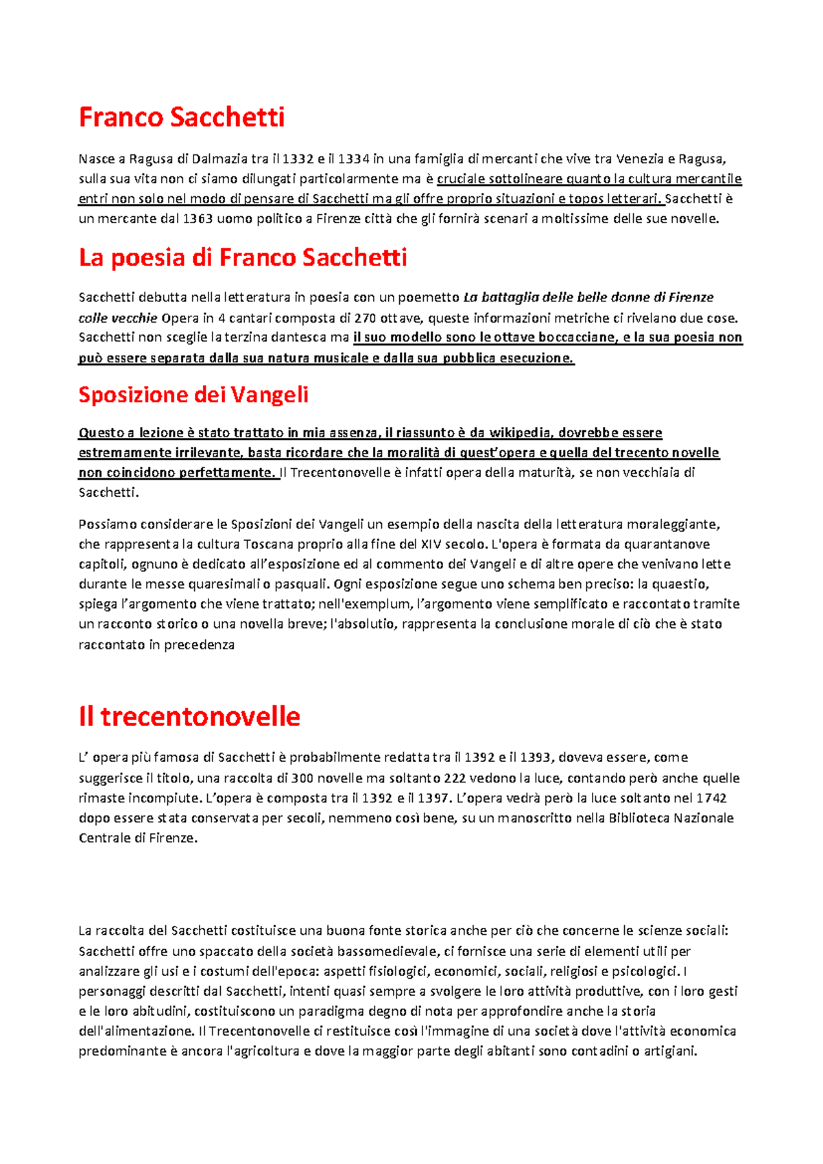 Franco Sacchetti - Riassunto Letteratura italiana - Franco Sacchetti ...