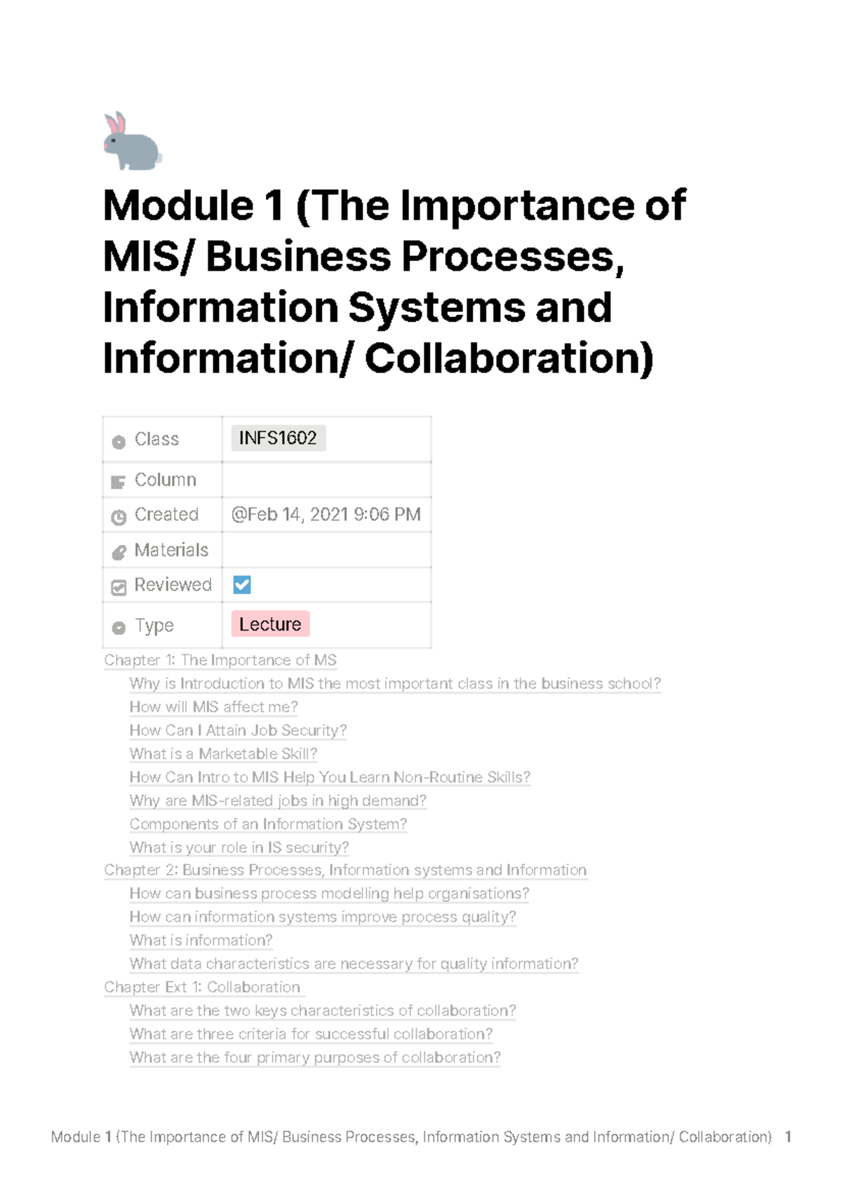 Module 1 (The Importance of MIS Business Processes Information Systems ...