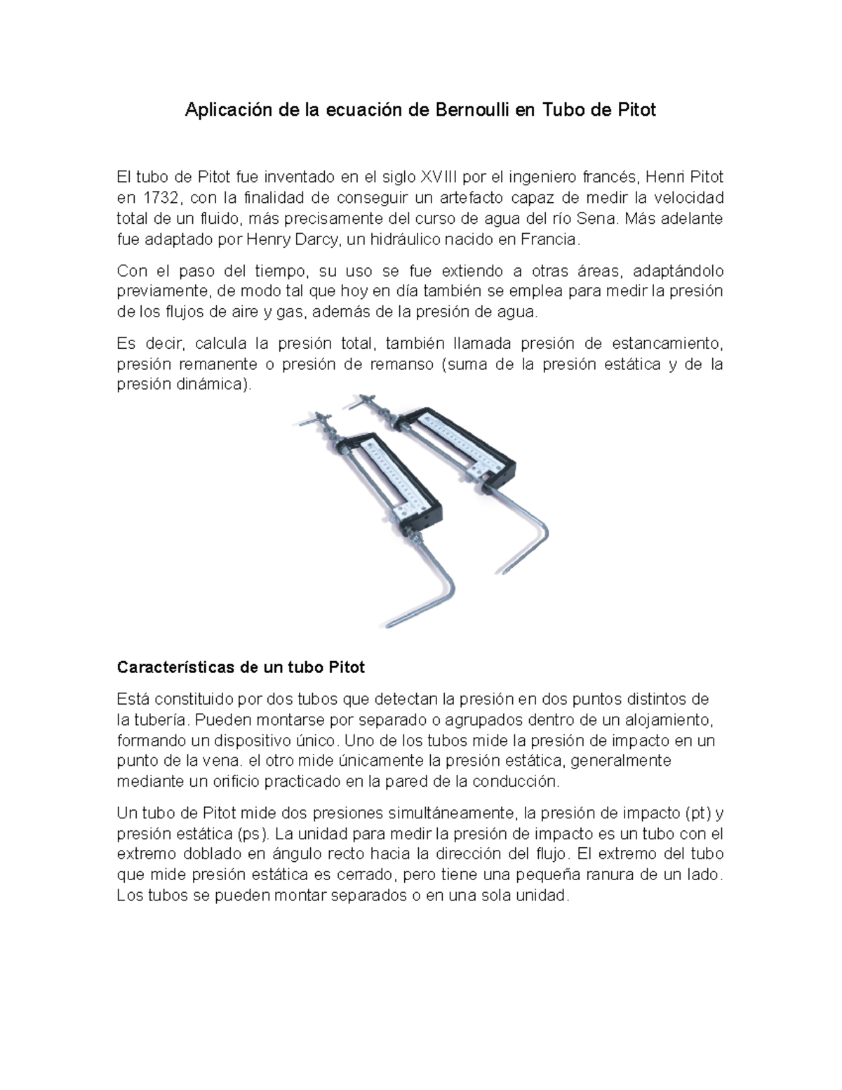 Aplicación de la ecuación de Bernoulli en Tubo de Pitot - Más adelante ...