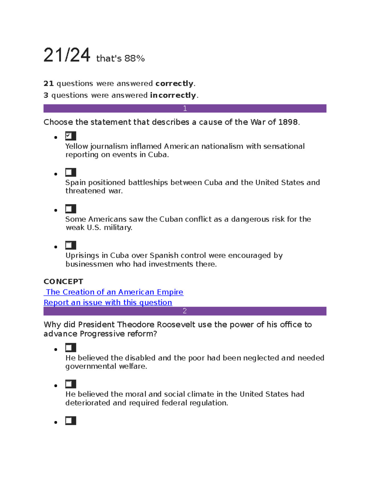 US History II unit 2 milestone 2 - 21/24 that's 88% RETAKE 21 questions ...