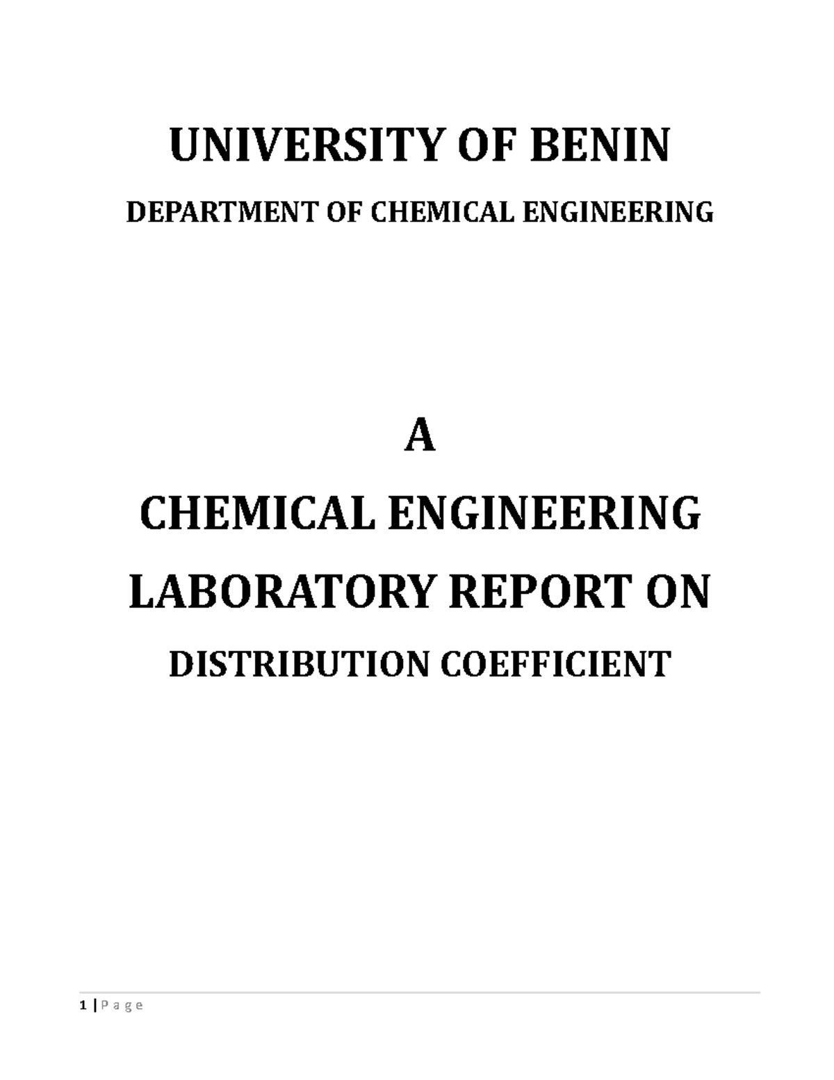 My ela report sapo - UNIVERSITY OF BENIN DEPARTMENT OF CHEMICAL ...