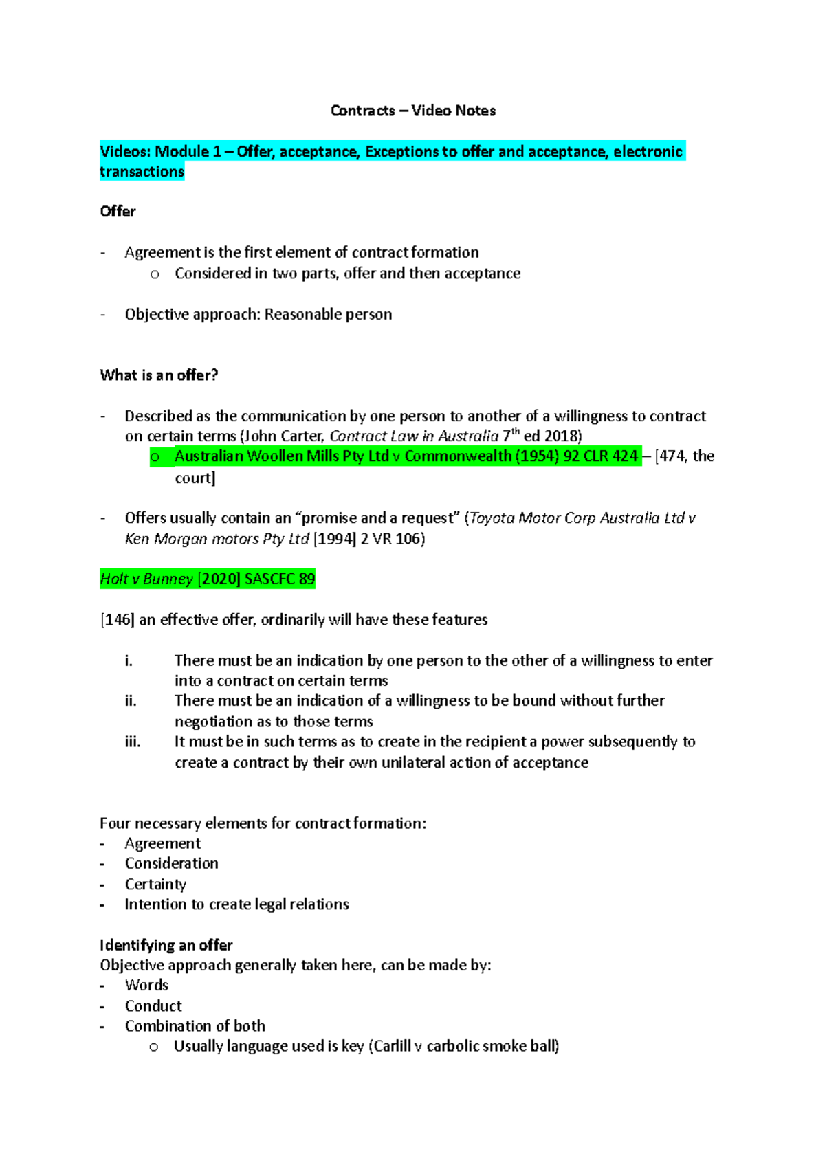 Contracts – Video Notes - Contracts – Video Notes Videos: Module 1 ...