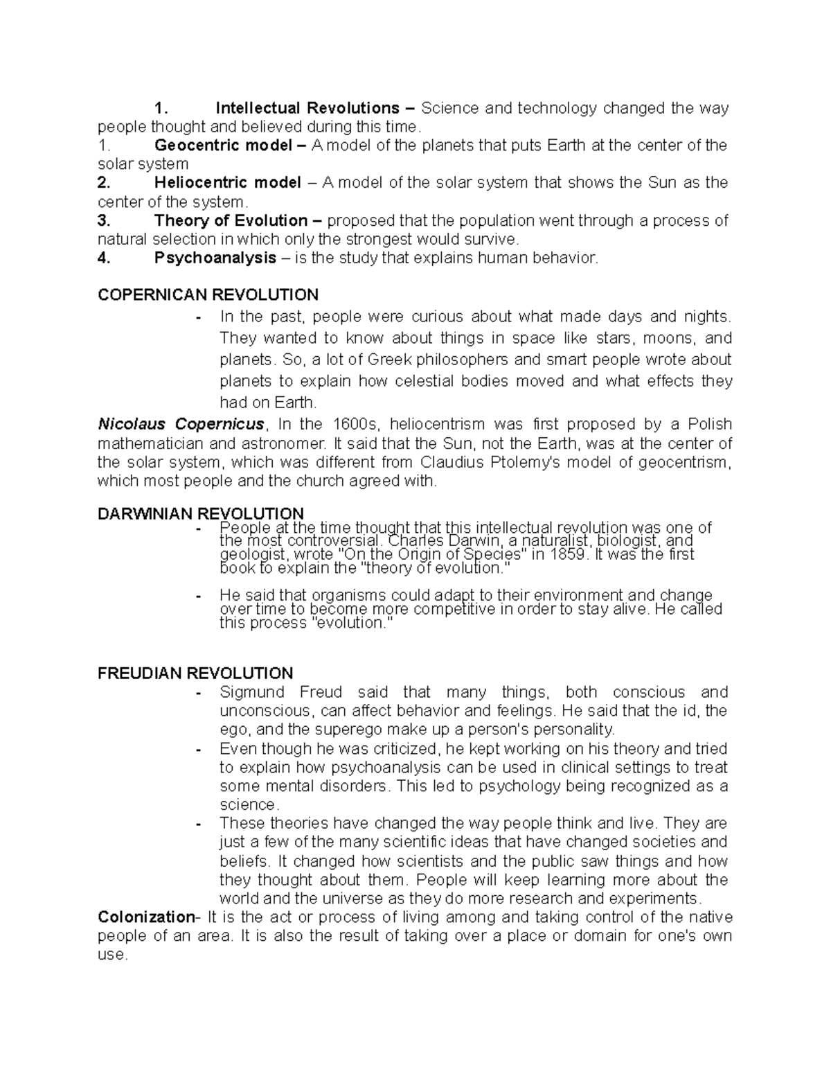 Science AND Technology Notes WEEK 3 - 1. Intellectual Revolutions ...