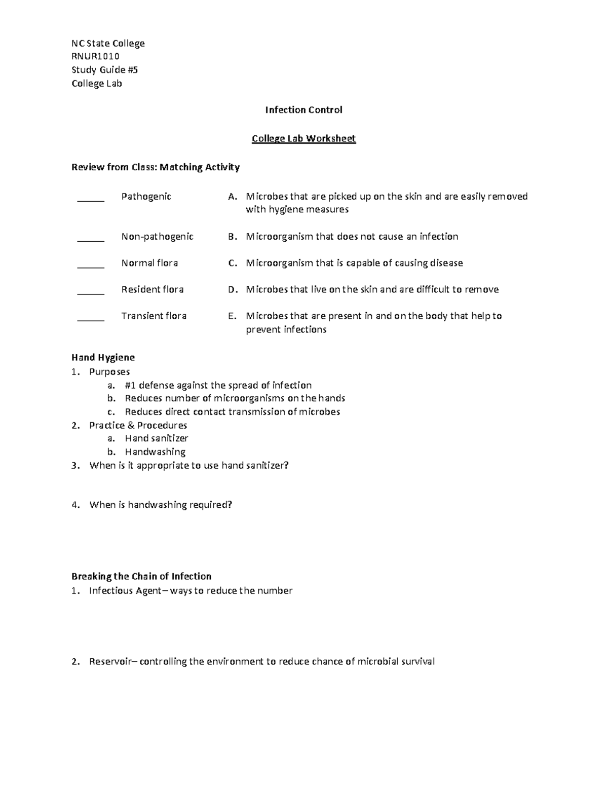 Study Guide #5- Lab Worksheet - NC State College RNUR Study Guide ...