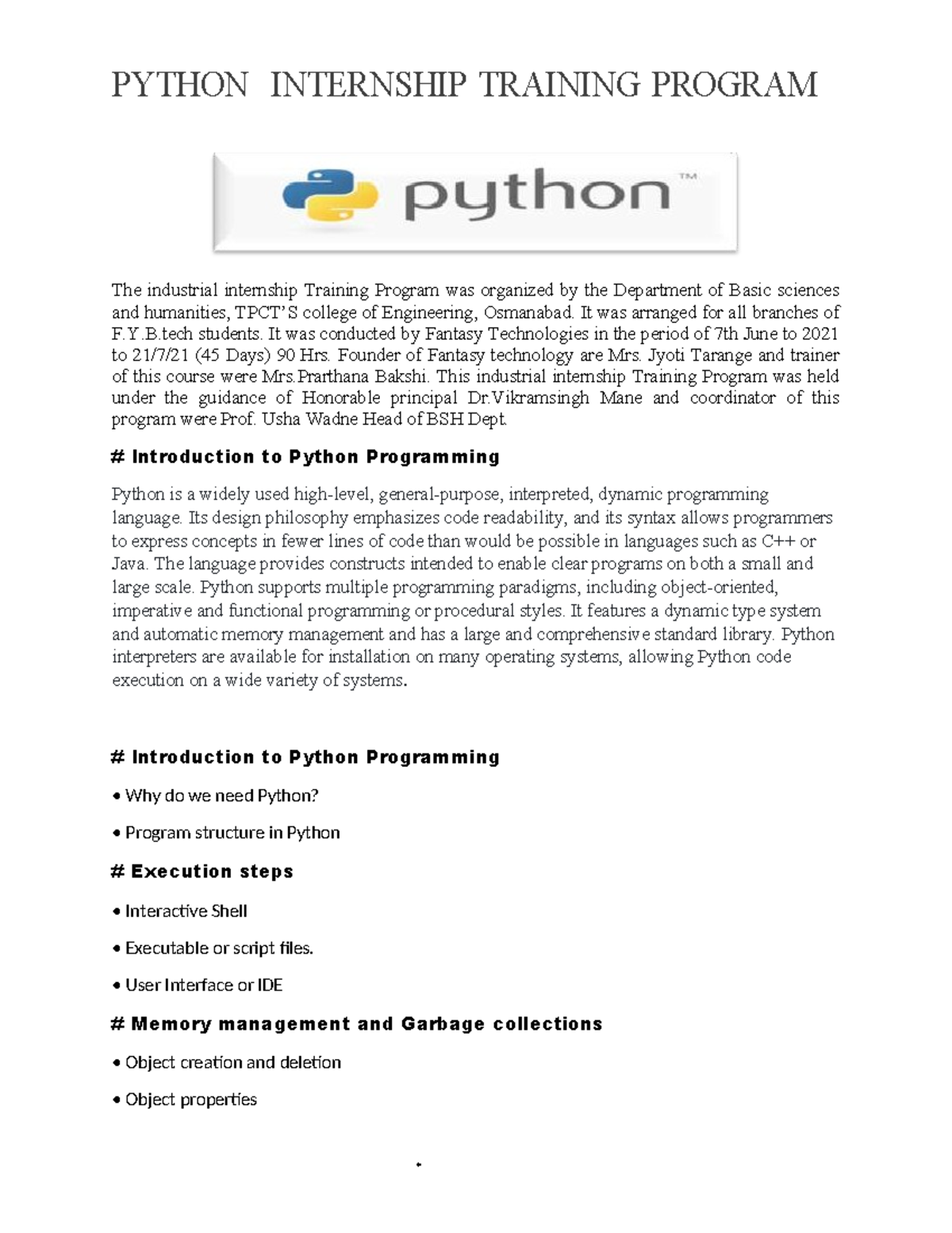 Phyton- Report - The industrial internship Training Program was ...