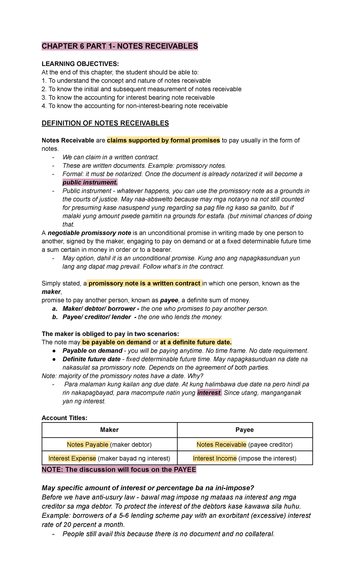 Notes Receivable part one - CHAPTER 6 PART 1- NOTES RECEIVABLES ...