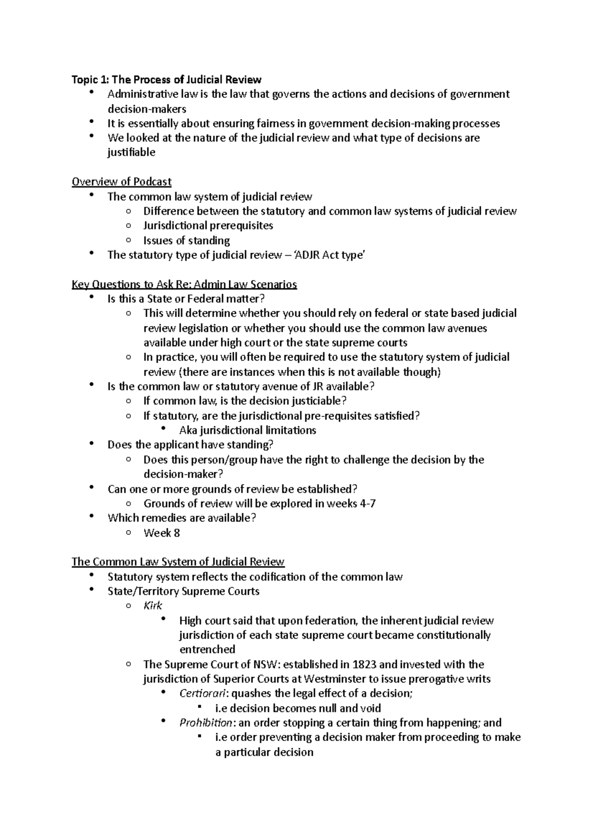 Week 2 - Lecture notes - Topic 1: The Process of Judicial Review ...
