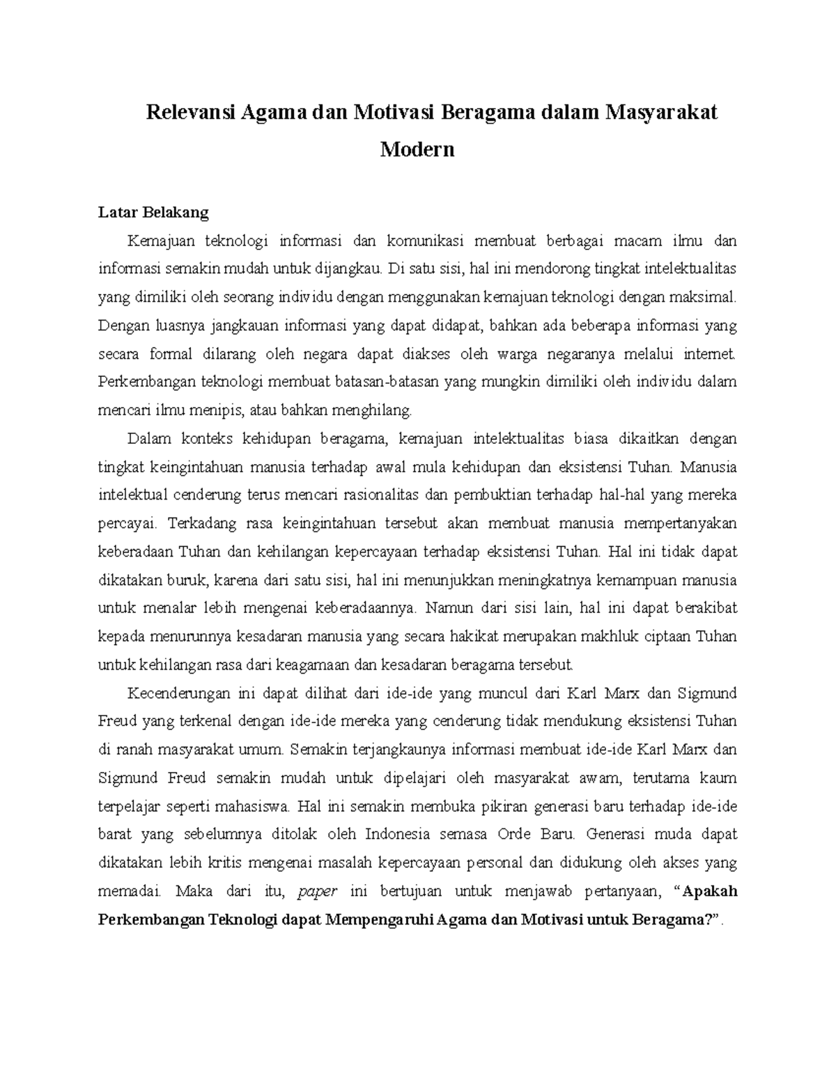 Relevansi Agama dan Motivasi Beragama Dalam Masyarakat Modern ...