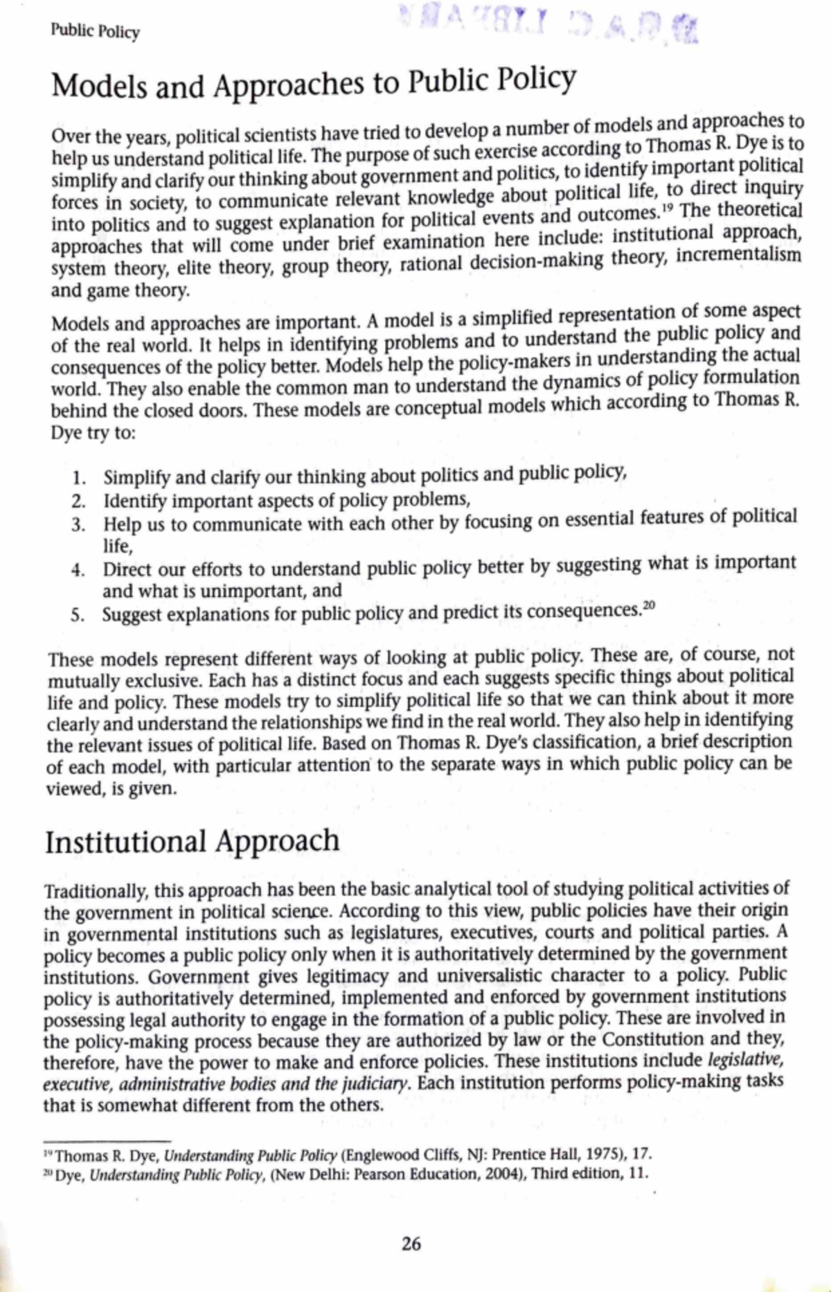 Models of Public Policy - r Public Policy .Y ..!'.. Models and ...