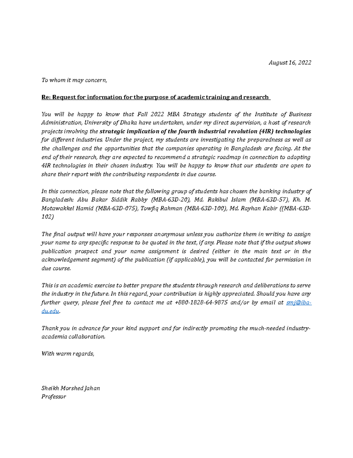 Letter - Request for Data Collection Internview - Strategy - 16-08-2022 ...