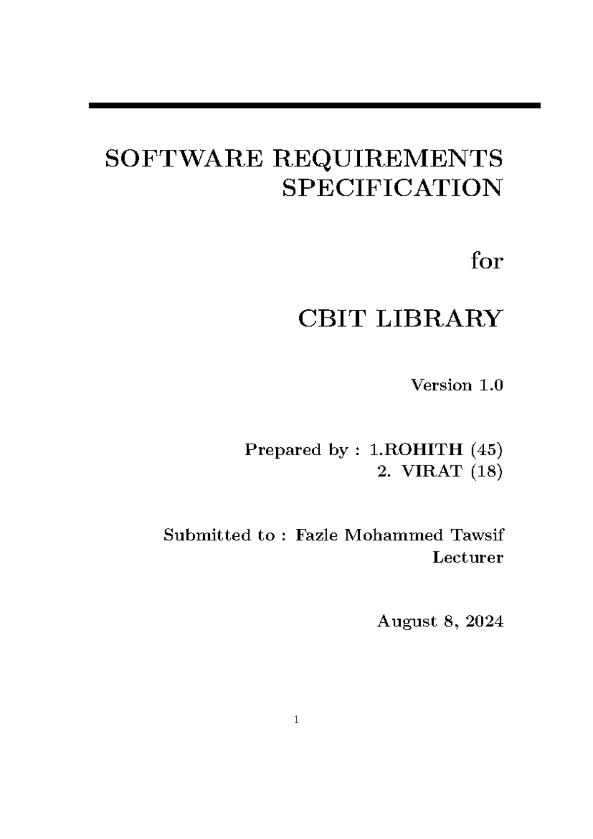 Software Requirements Specification - SOFTWARE REQUIREMENTS SPECIFICATION for CBIT LIBRARY ...