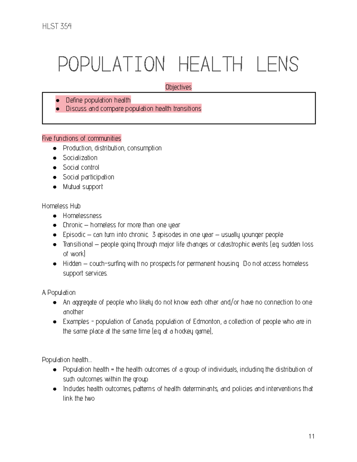 HLST 354-Population Health Lens - POPULATION HEALTH LENS Objectives ...