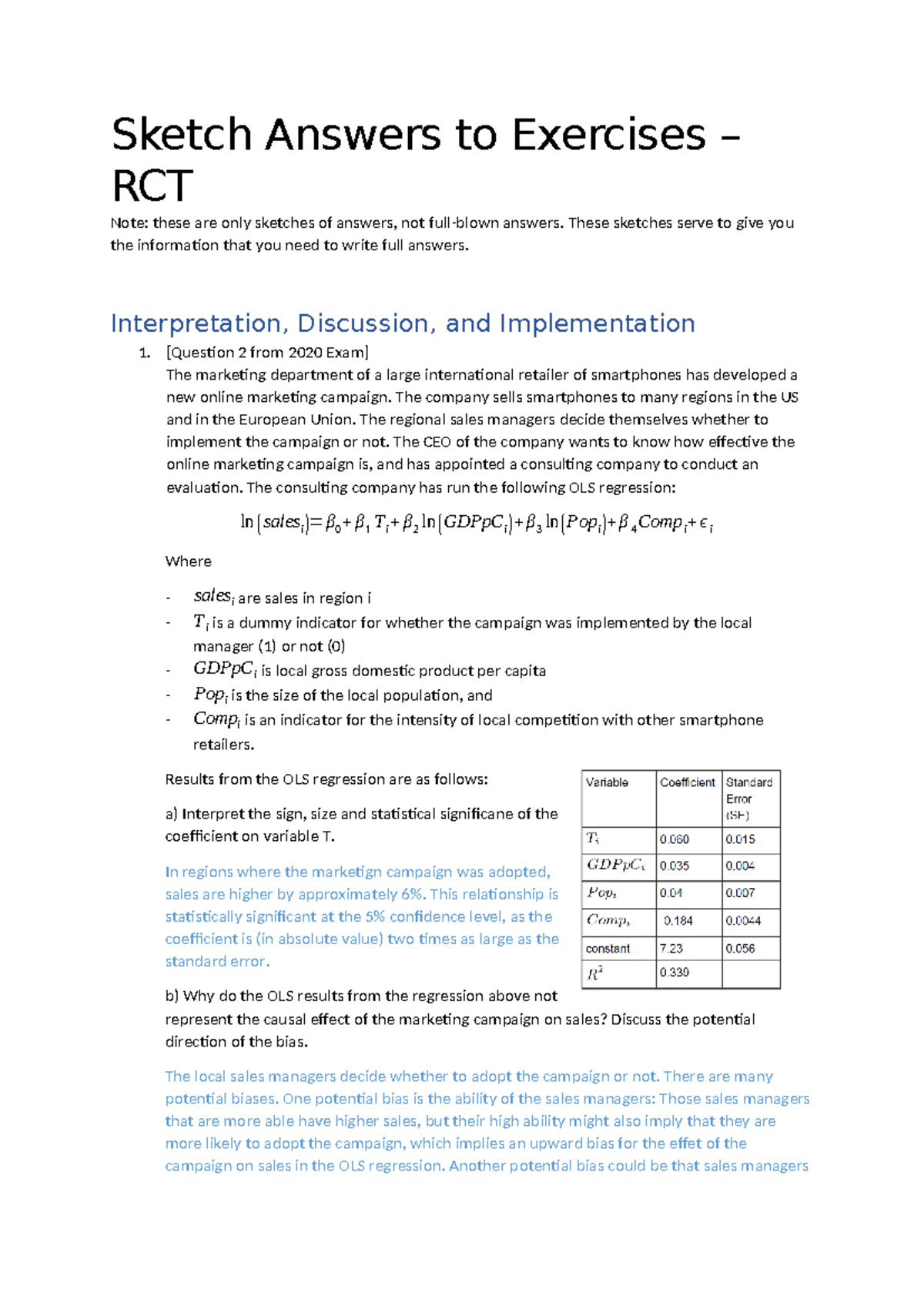 Exercises 2 RCT Sketch Answers - Sketch Answers to Exercises – RCT Note: these are only sketches ...