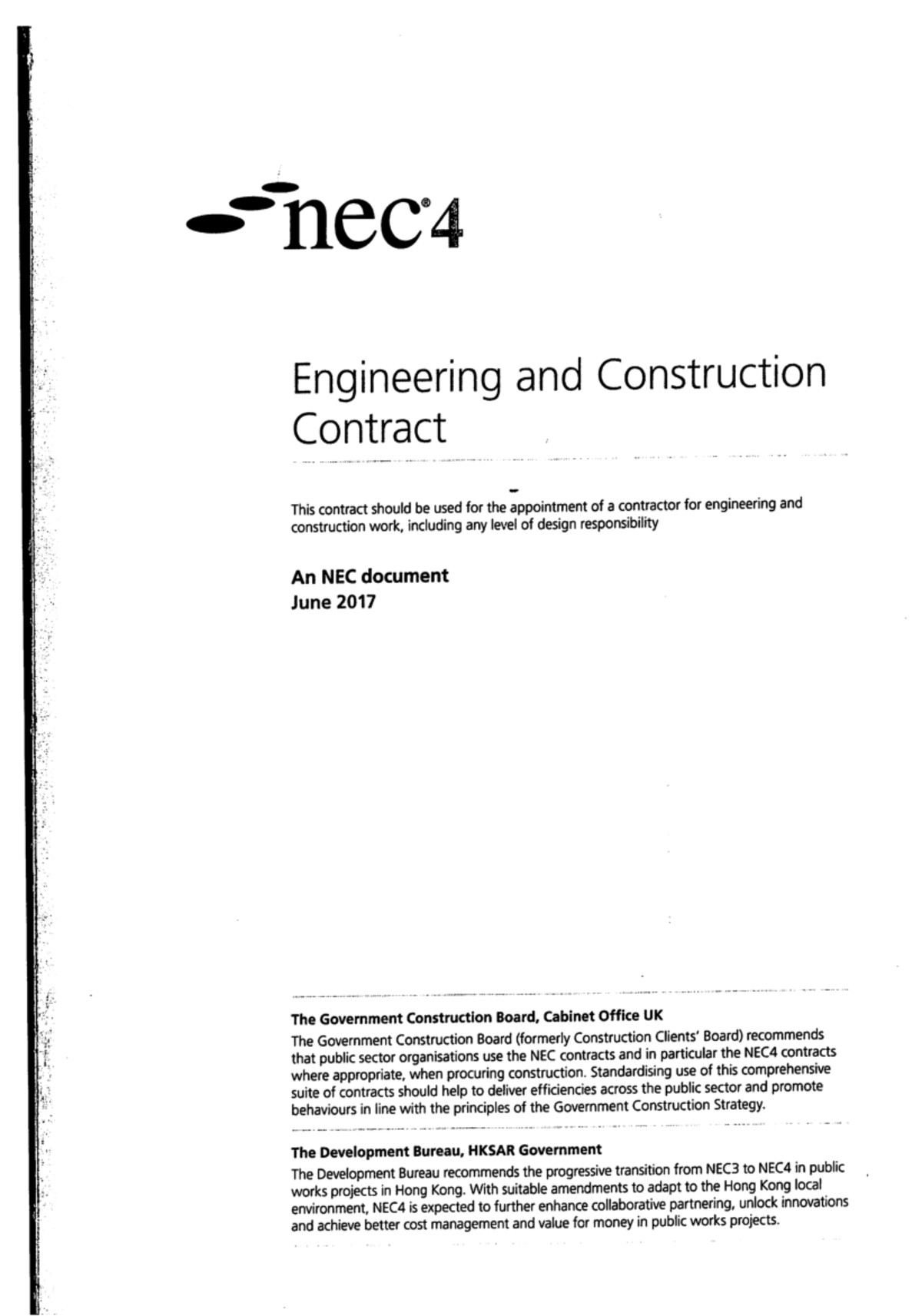 NEC 4 Engineering and Construction Contract - Standardising use of this ...