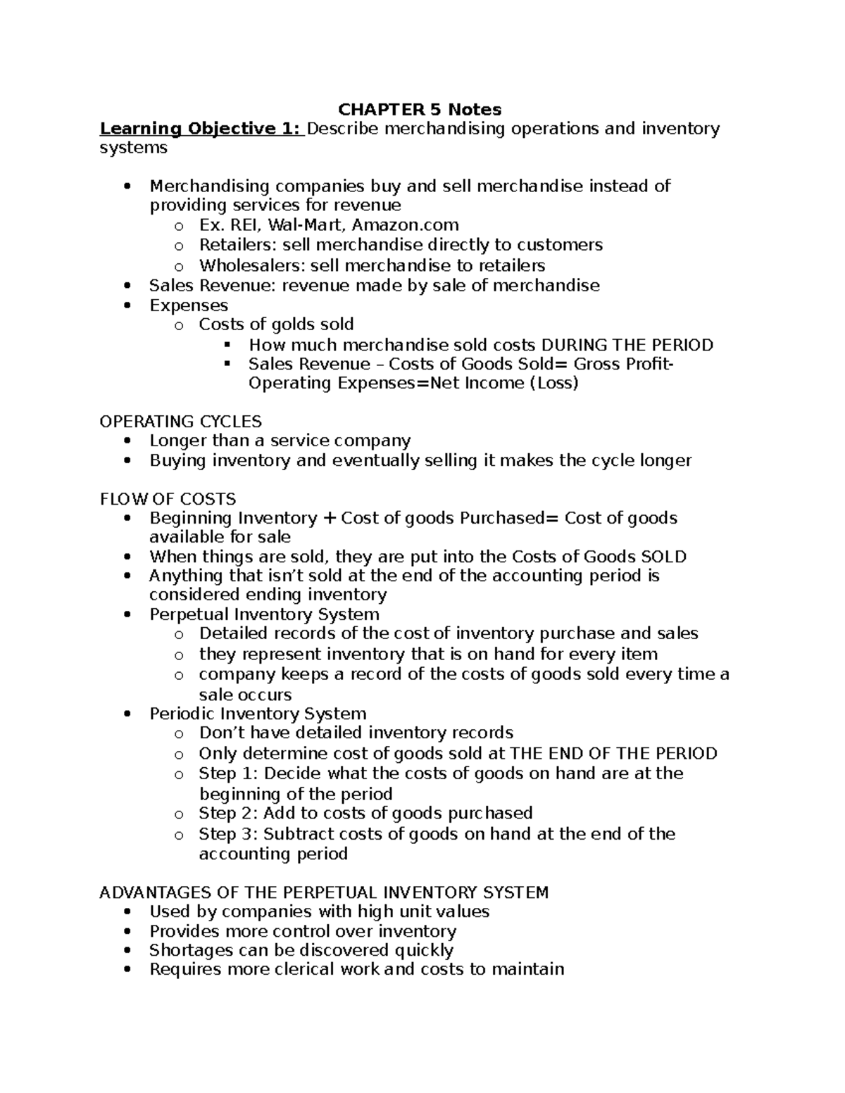 ACCT- Chapter 5 Notes - Professor Birgit Feagin - CHAPTER 5 Notes ...