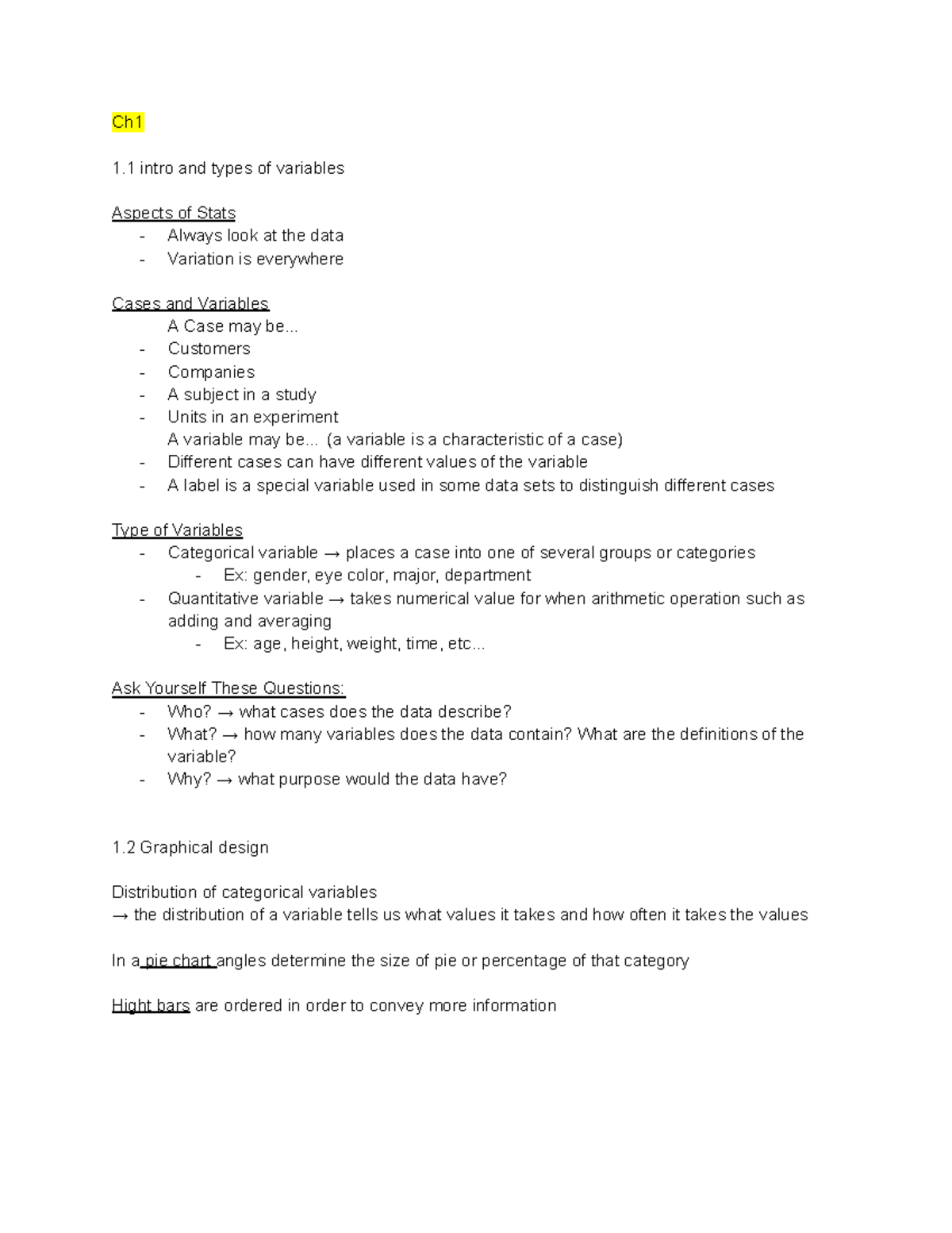 STAT handwritten notes ch1 - Ch 1 intro and types of variables Aspects ...