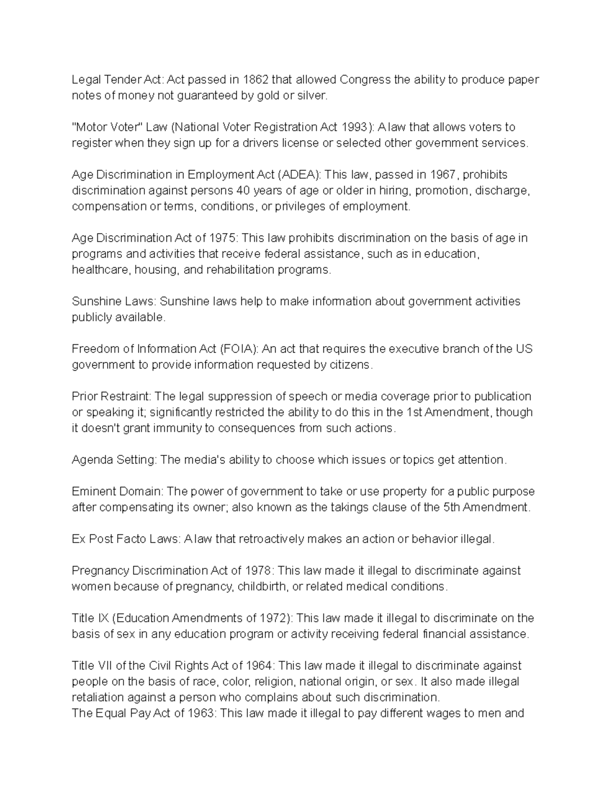 Clauses, Acts, and Other Vocab - Legal Tender Act: Act passed in 1862 ...