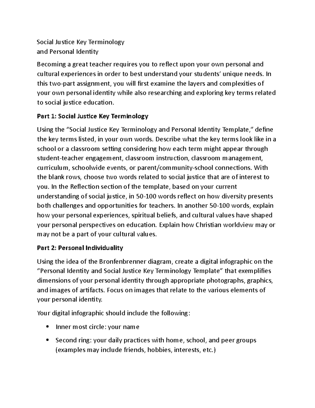 Assignment Social Justice Key Terminology and Personal Identity ...